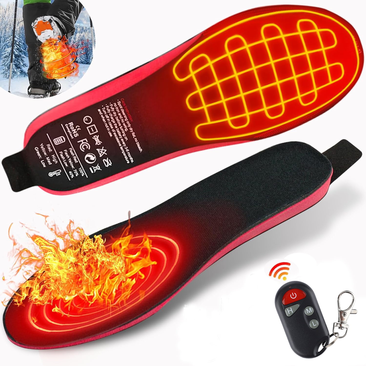 Heated Insoles for Women Men, Rechargeable Electric Insoles with 3 ...