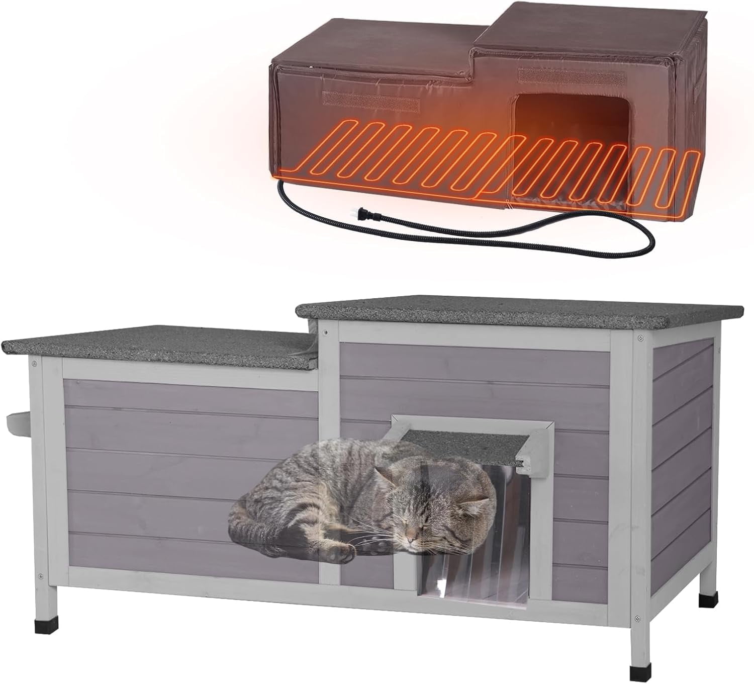 Heated Insulated Cat House Outdoor for Winter, Feral Cat Shelter with ...