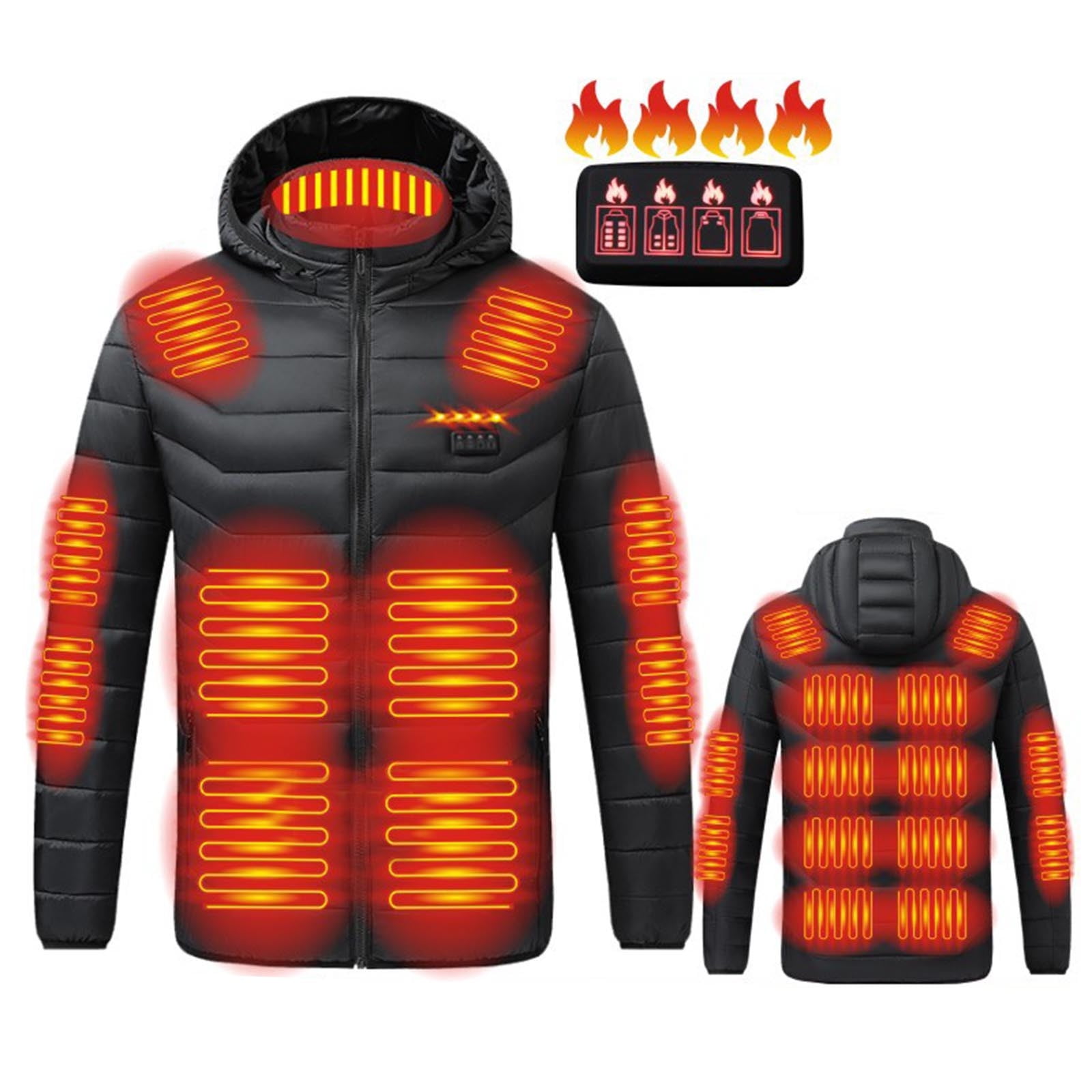 Heated Jacket for Men Plus Size Hooded Zip up Stand Collar Winter ...