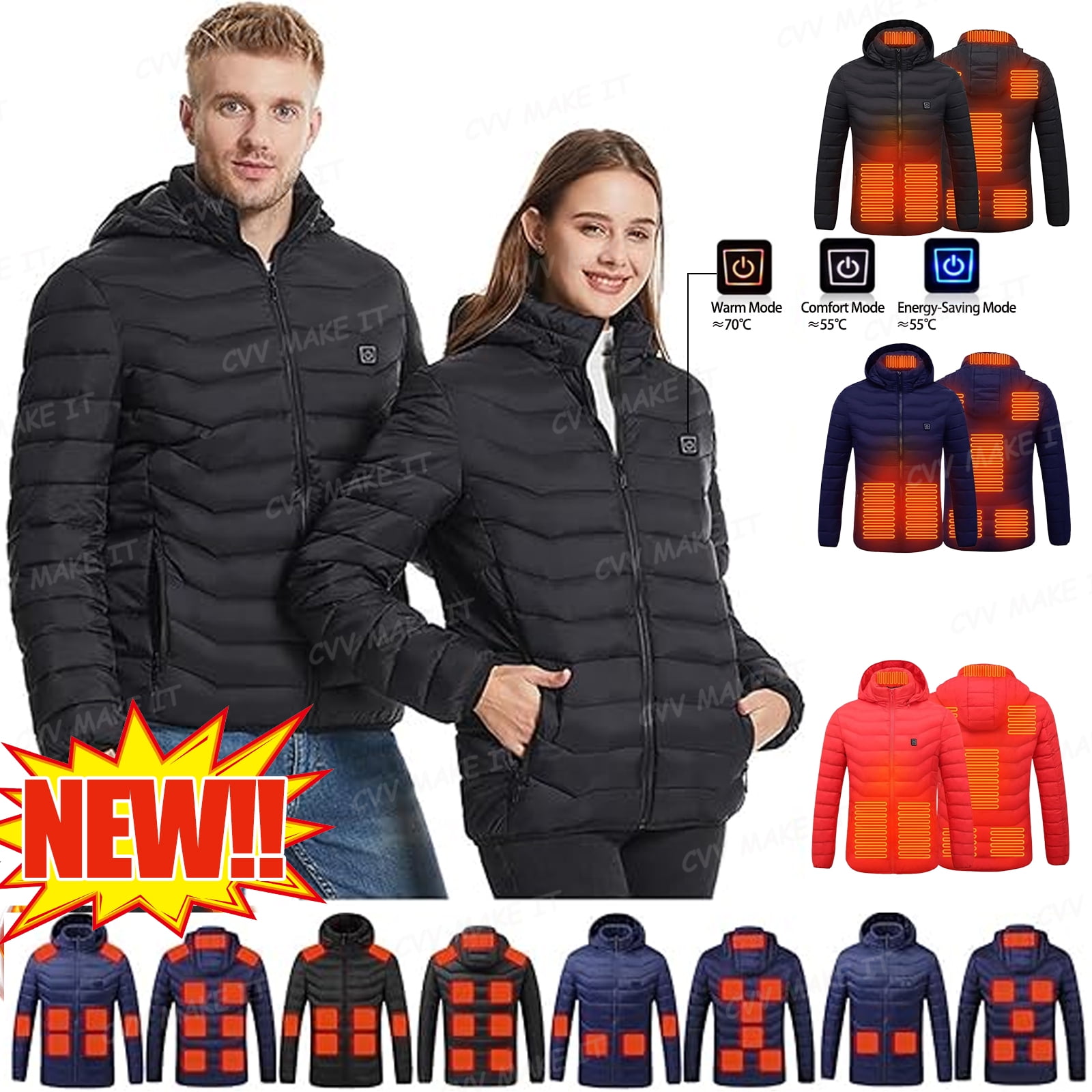 Heated Jacket for Men and Woman with 3 Heating Levels Multi-Zone ...