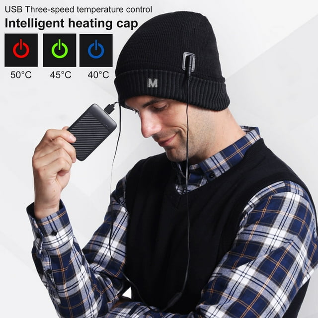 Heated Knitted Hat for Men - Rechargeable Electric Warm Heated Hat ...