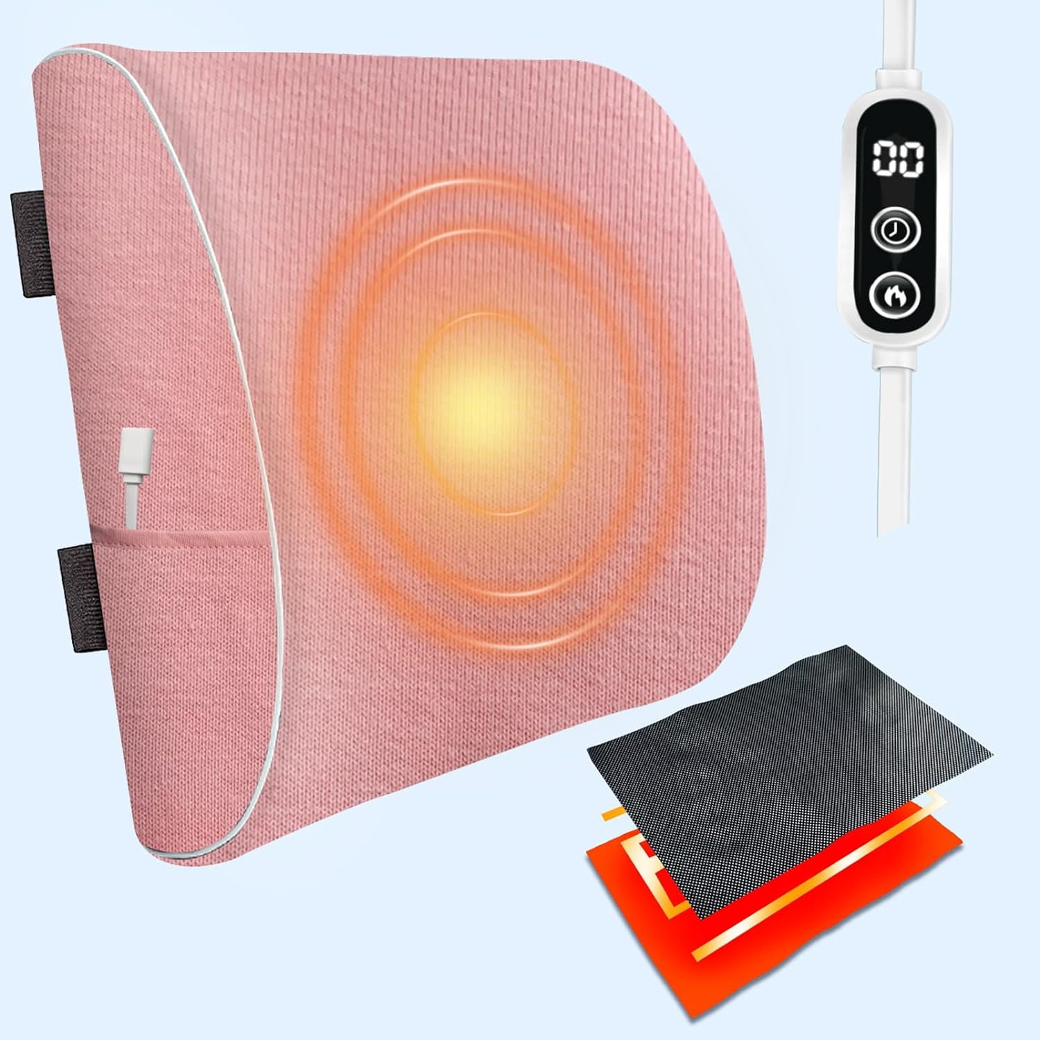 Heated Lumbar Support For Office Chair Memory Foam Back Cushion With ...