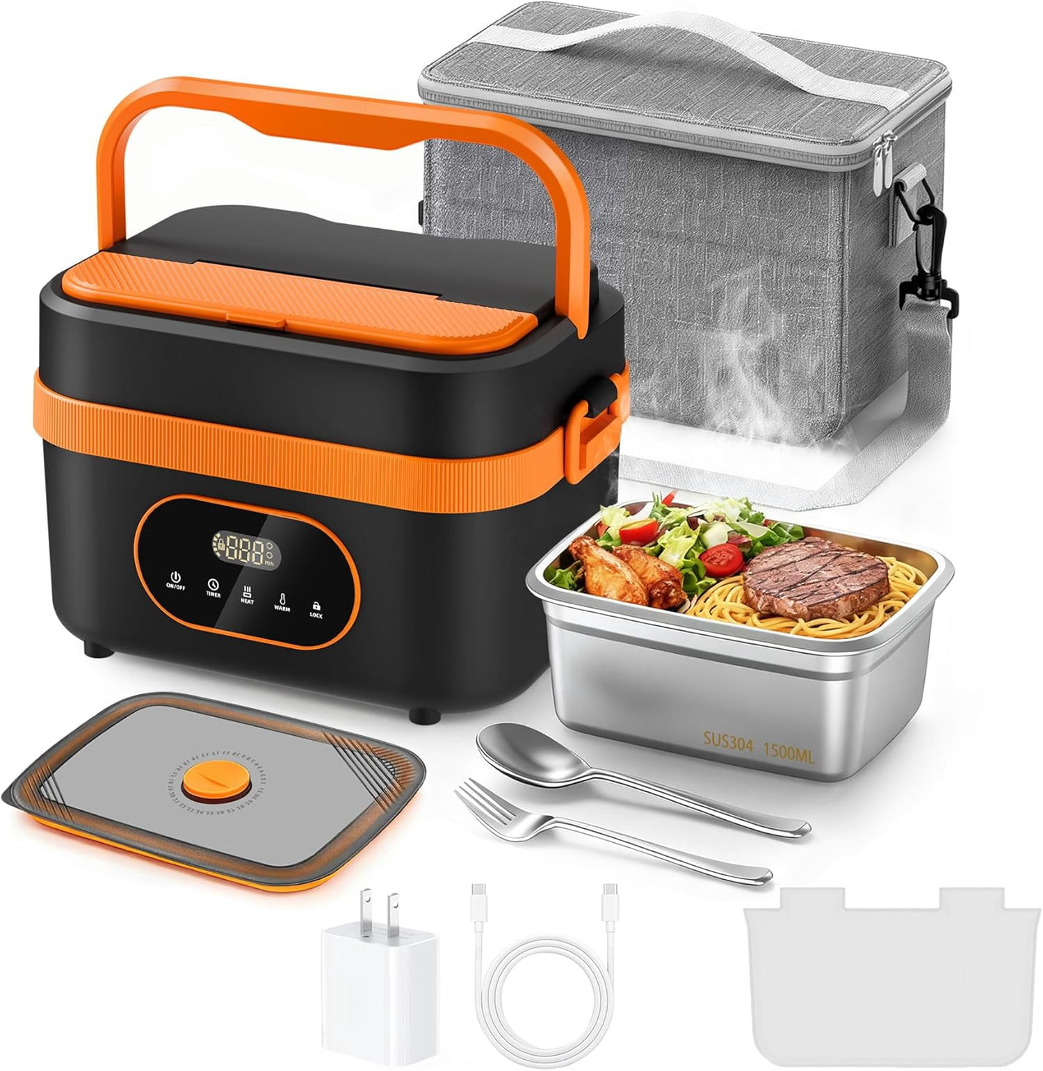 Heated Lunch Box, 16000mAh Cordless Electric, 1.5L Portable Self ...