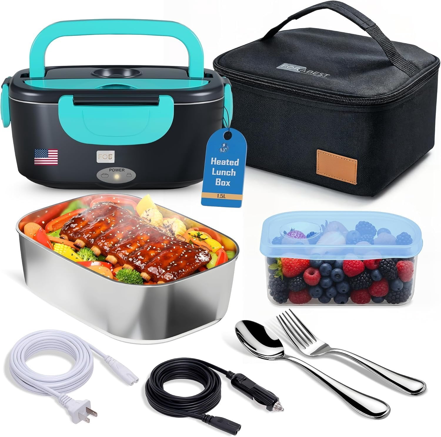 Heated Lunch Box, 80W , Portable Warmer with 1.5L Stainless Container ...