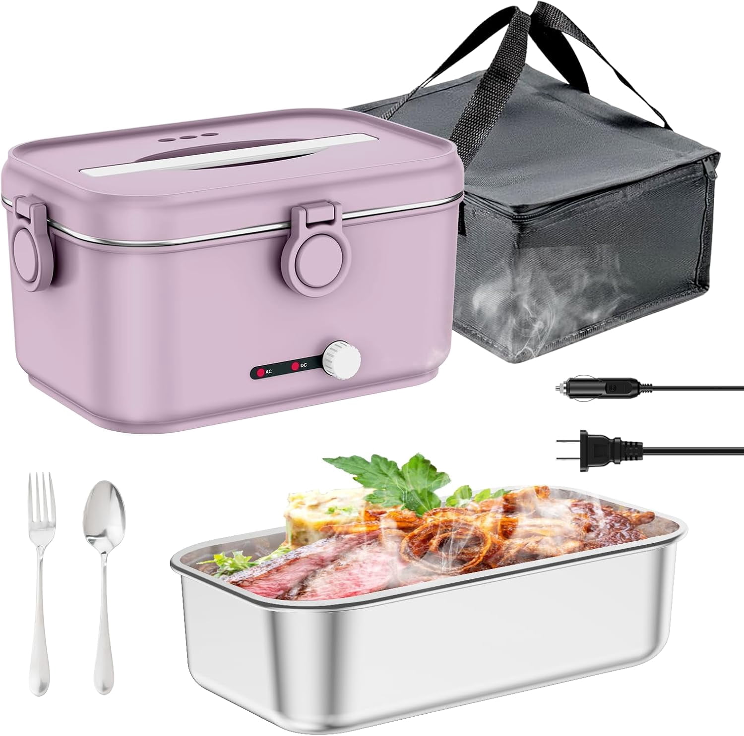 Heated Lunch Box for , 80W Portable Warmer with 1.8L Stainless ...