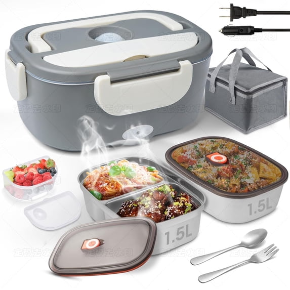 Heated Lunch Box for Men: 80W Lunch Box with Dual Stainless Containers ...