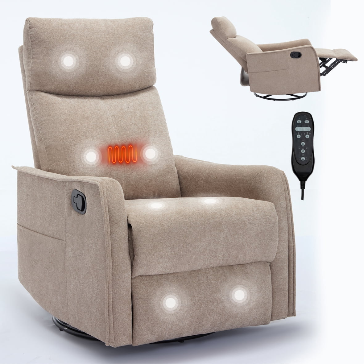 Heated Massage Recliner Chair with 360° Swivel & Manual Rocking, 8 ...