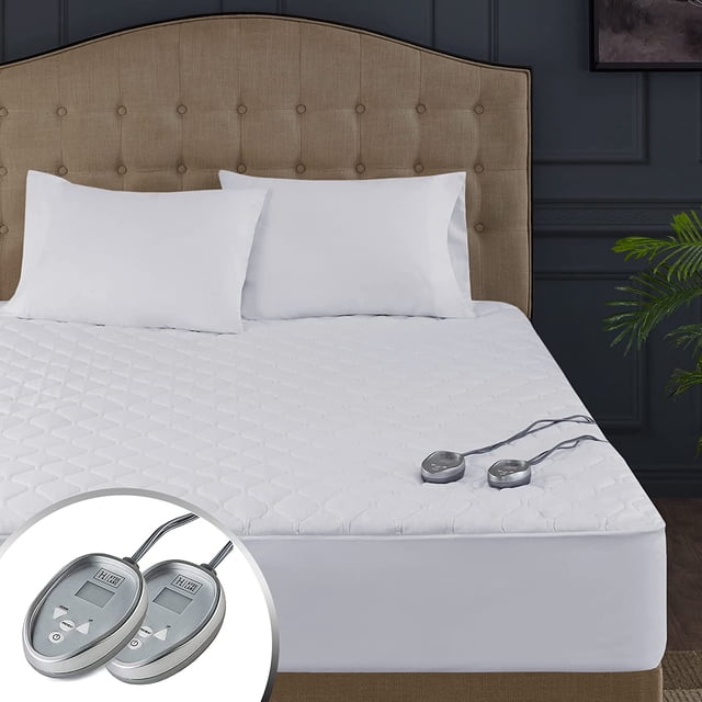 California King Heated Mattress Pad with Dual Control, 100% Cotton ...