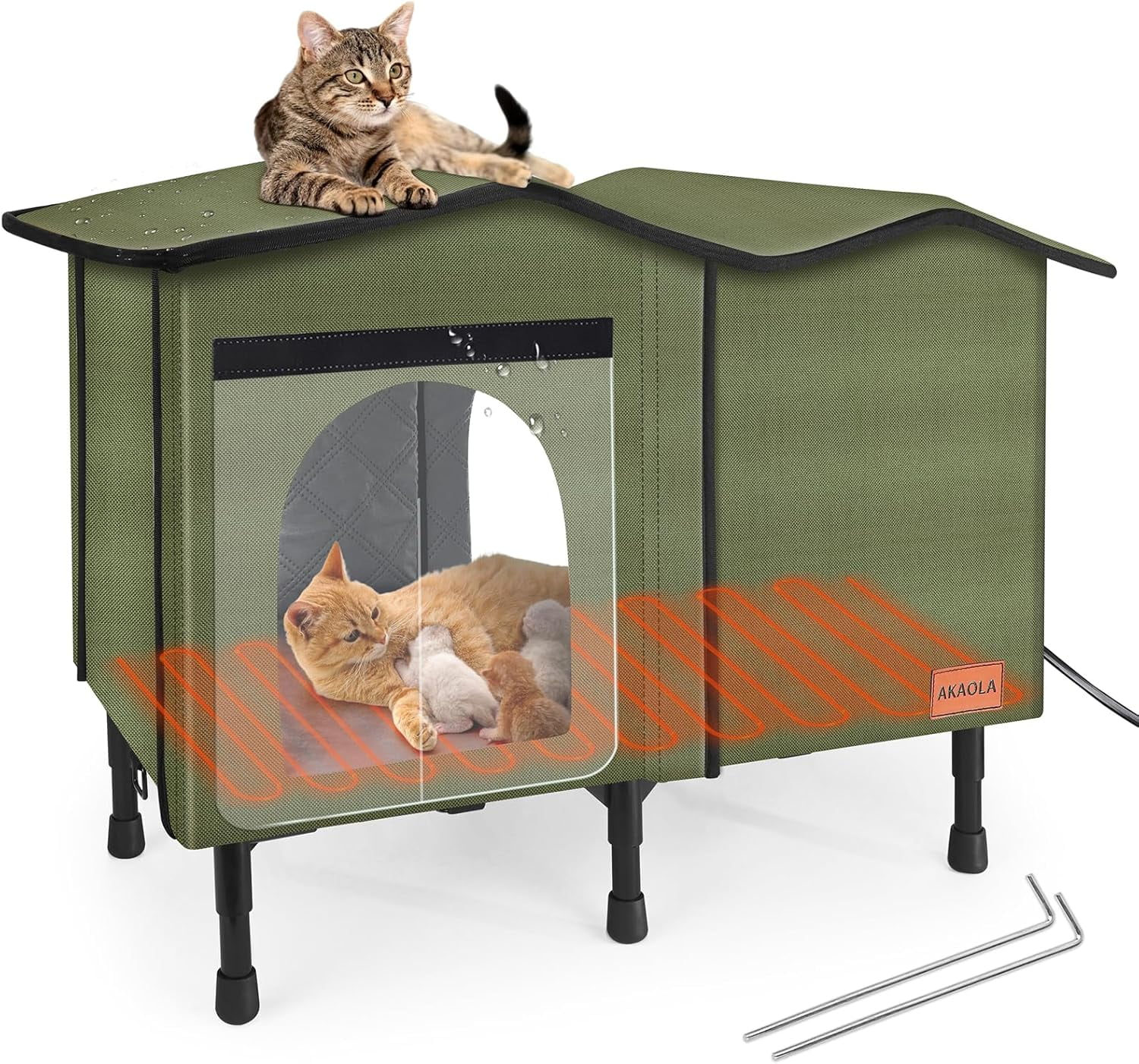 Heated Outdoor Cat House for Winter, Weatherproof Insulated Oxford ...