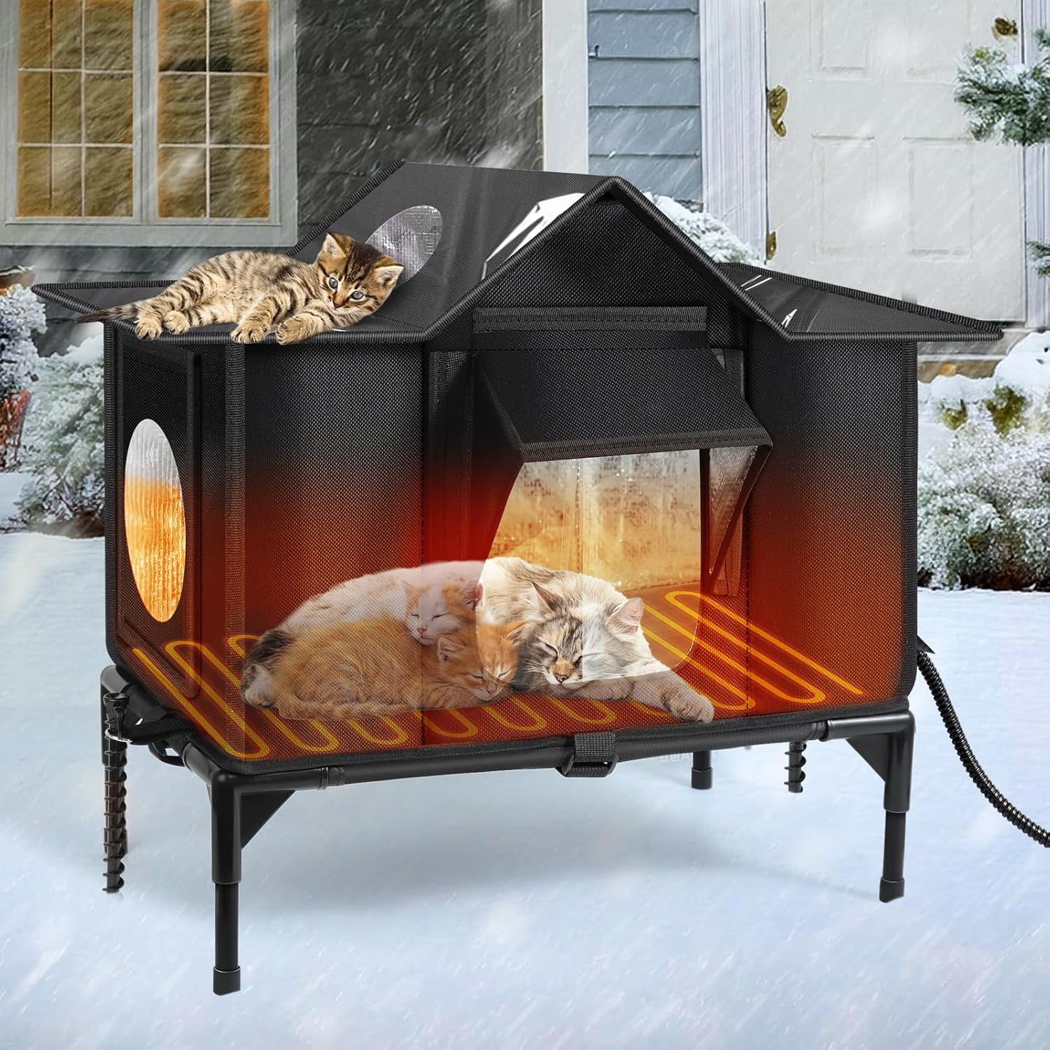 Heated Outdoor House Weatherproof with Heating Pad, Insulated Feral ...