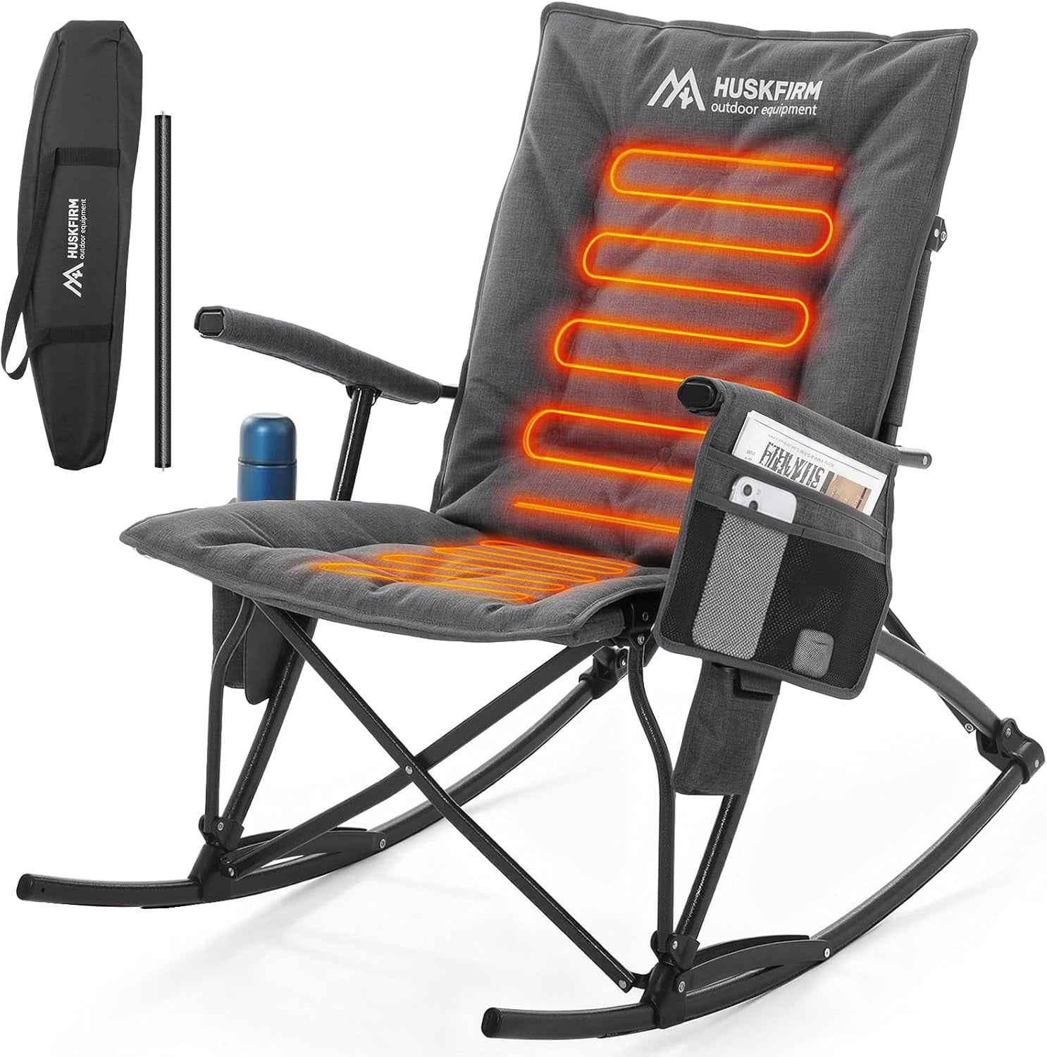 Heated Oversized Rocking Camping Chair Folding with High Back Padded ...