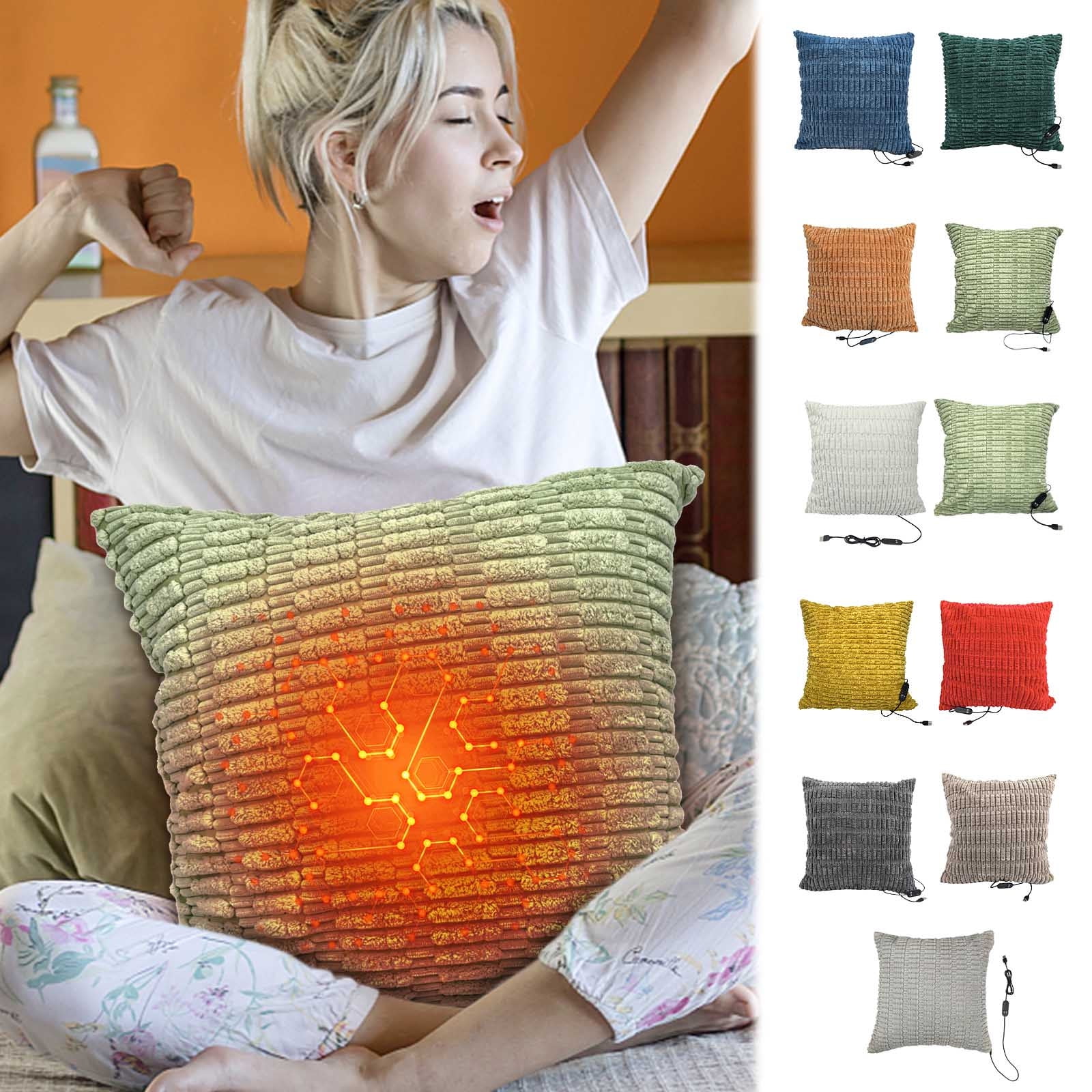 Heated Pillow Cover, 17.7” x17.7” Portable Electric Pillow Cover 5 Gear ...