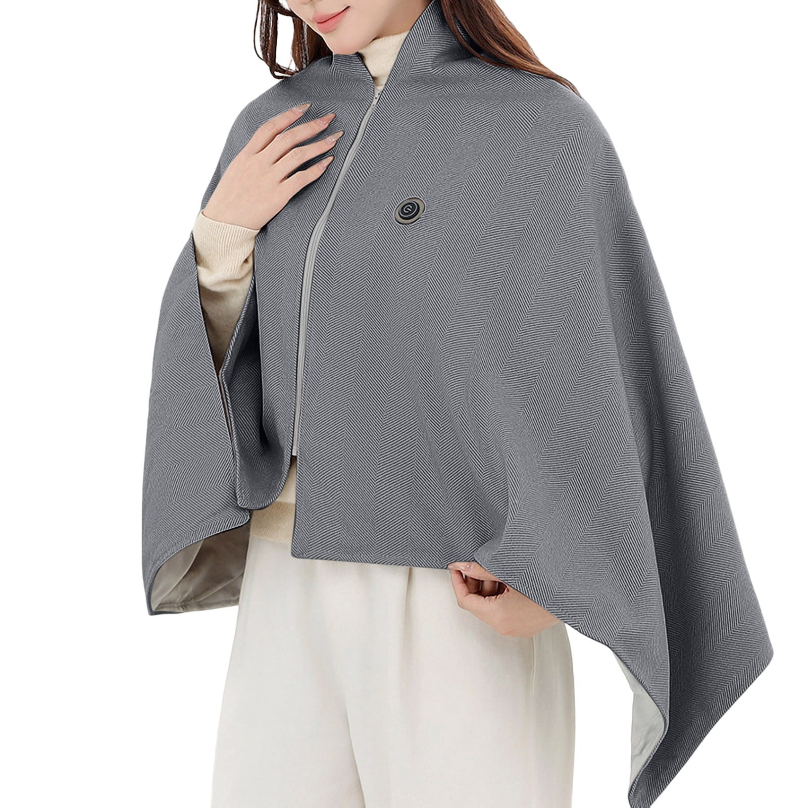 Heated Poncho for Women - Large Knitted Cationic Fleece Heated Cape ...