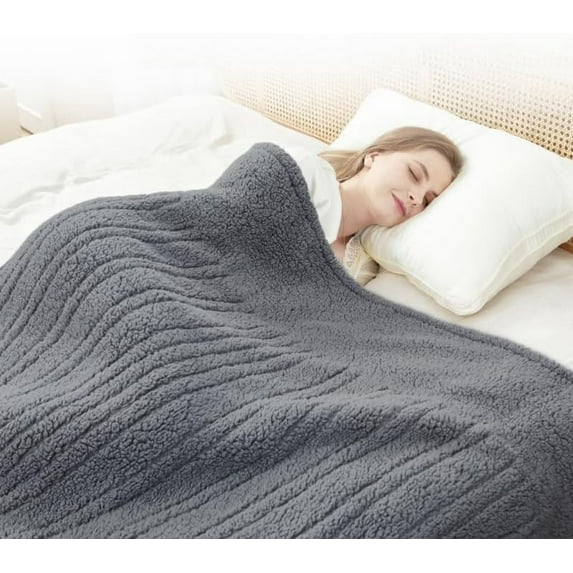 Heated Queen Blanket Double Sided Sherpa, Soft Heating Electric Blanket ...