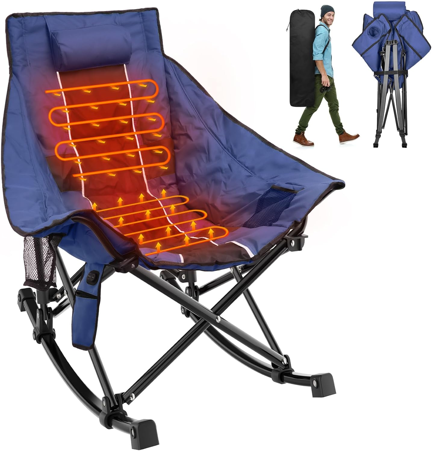 Heated Rocking Camping Chair, XL Oversized Rocking Chair Outdoor with 3 ...