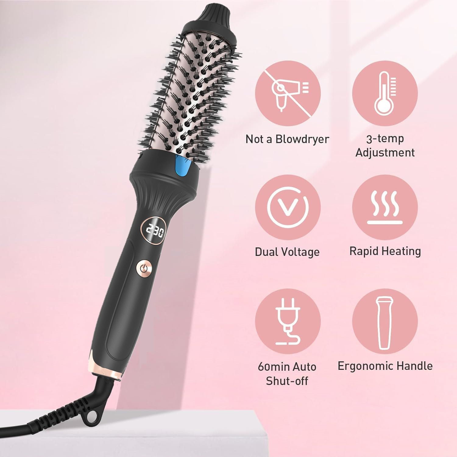 Heated Round Brush 1.5 Inch Thermal Brush Hair Curling Iron Comb ...