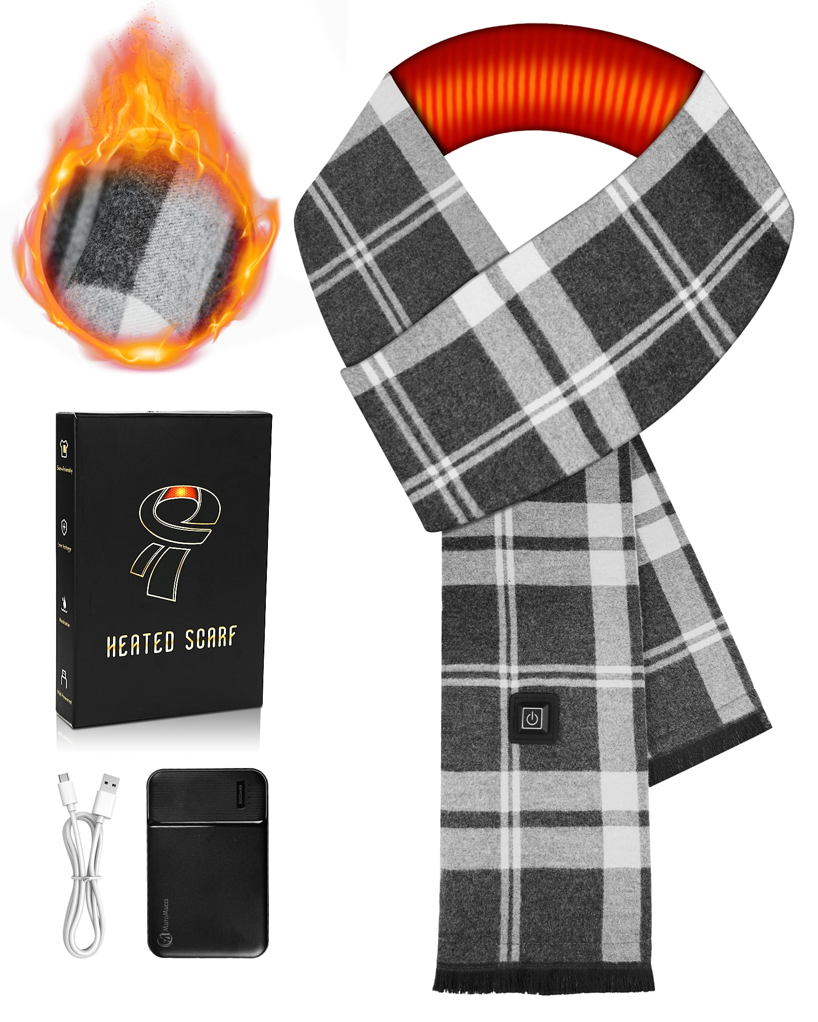 Heated Scarf for Women Men with 5000mAh Power Bank, USB Heating Scarf ...