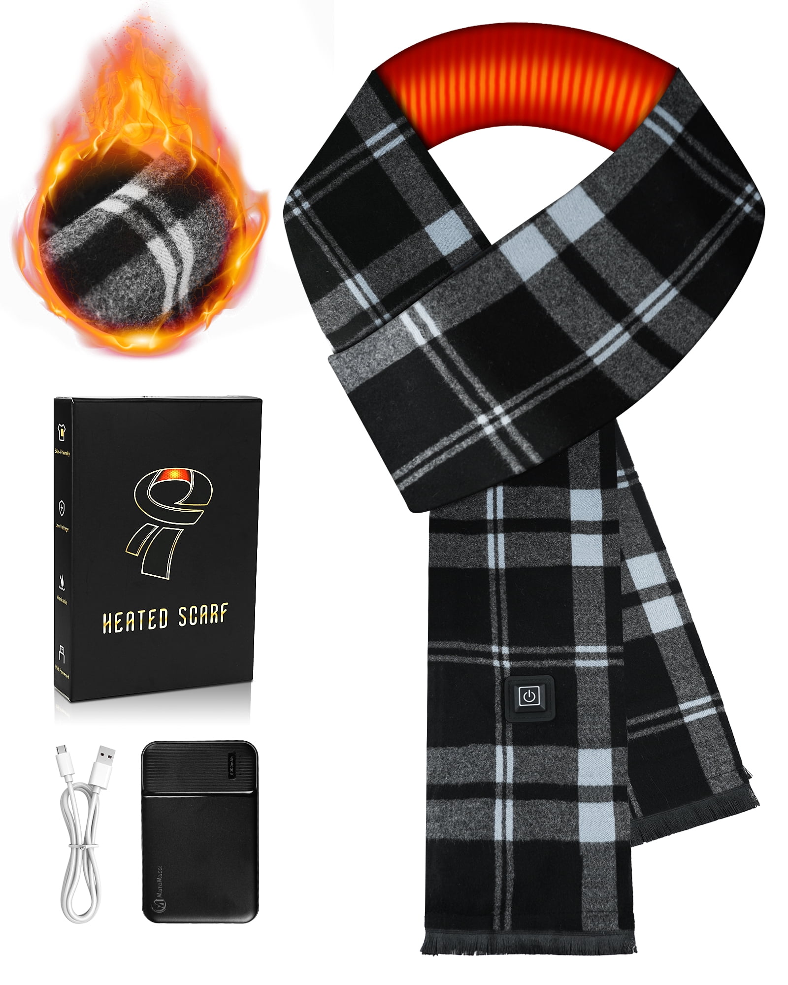 Heated Scarf for Men/Women with 5500mAh Battery, 6 Temperature Settings ...