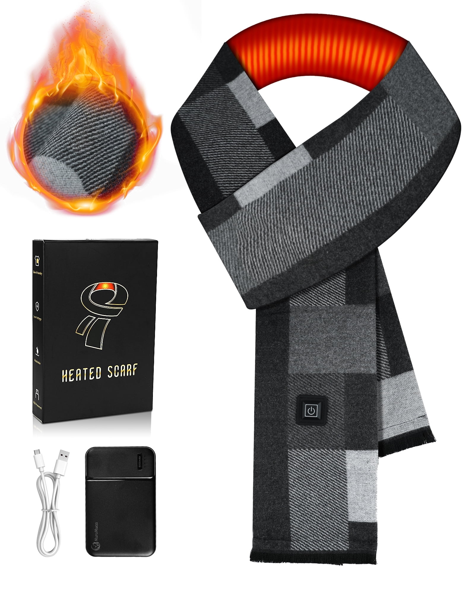 Heated Scarf for Men/Women with 5500mAh Battery, 7 Temperature Settings ...