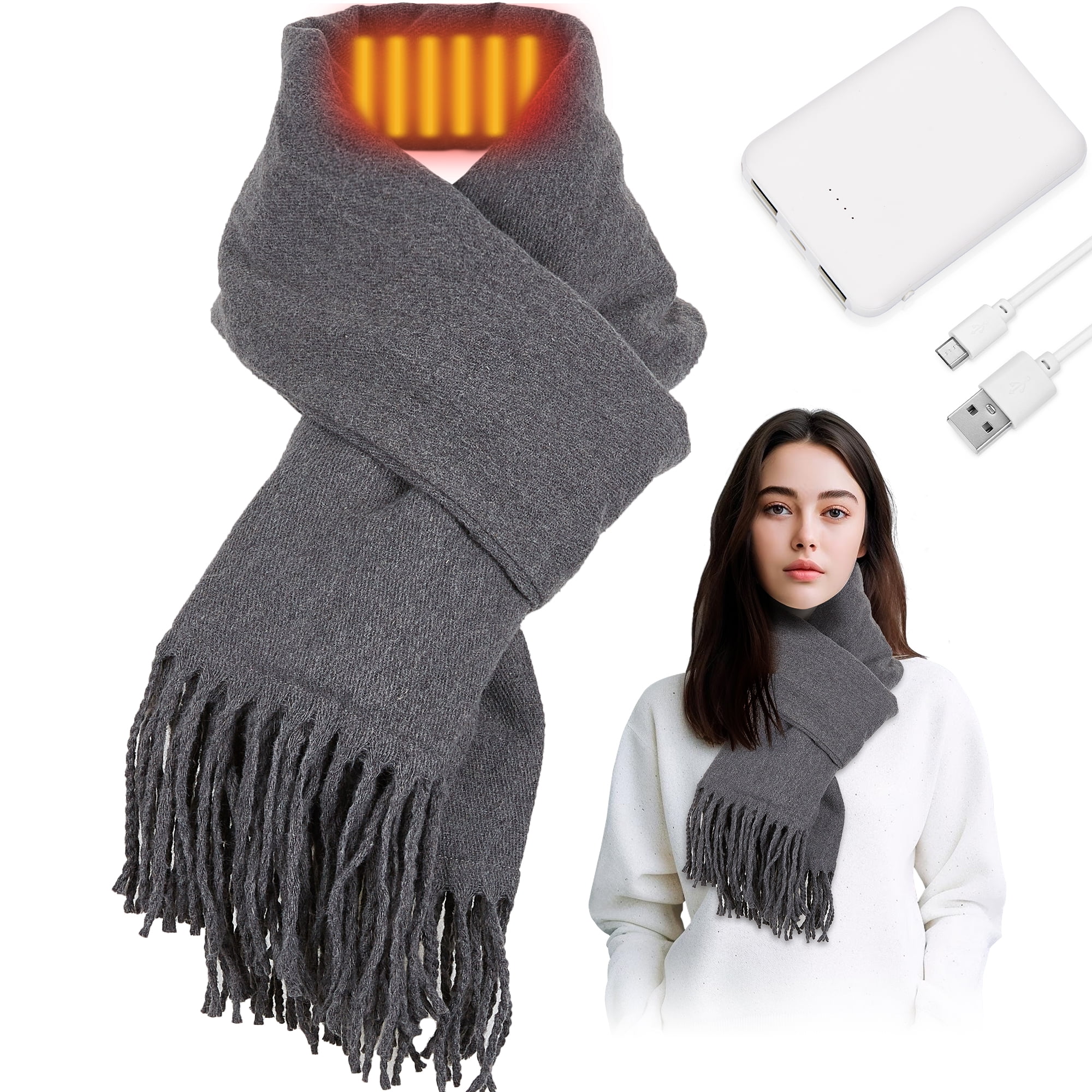 Intelligent Rechargeable Heated Scarf for Men and Women, USB Long Shawl ...