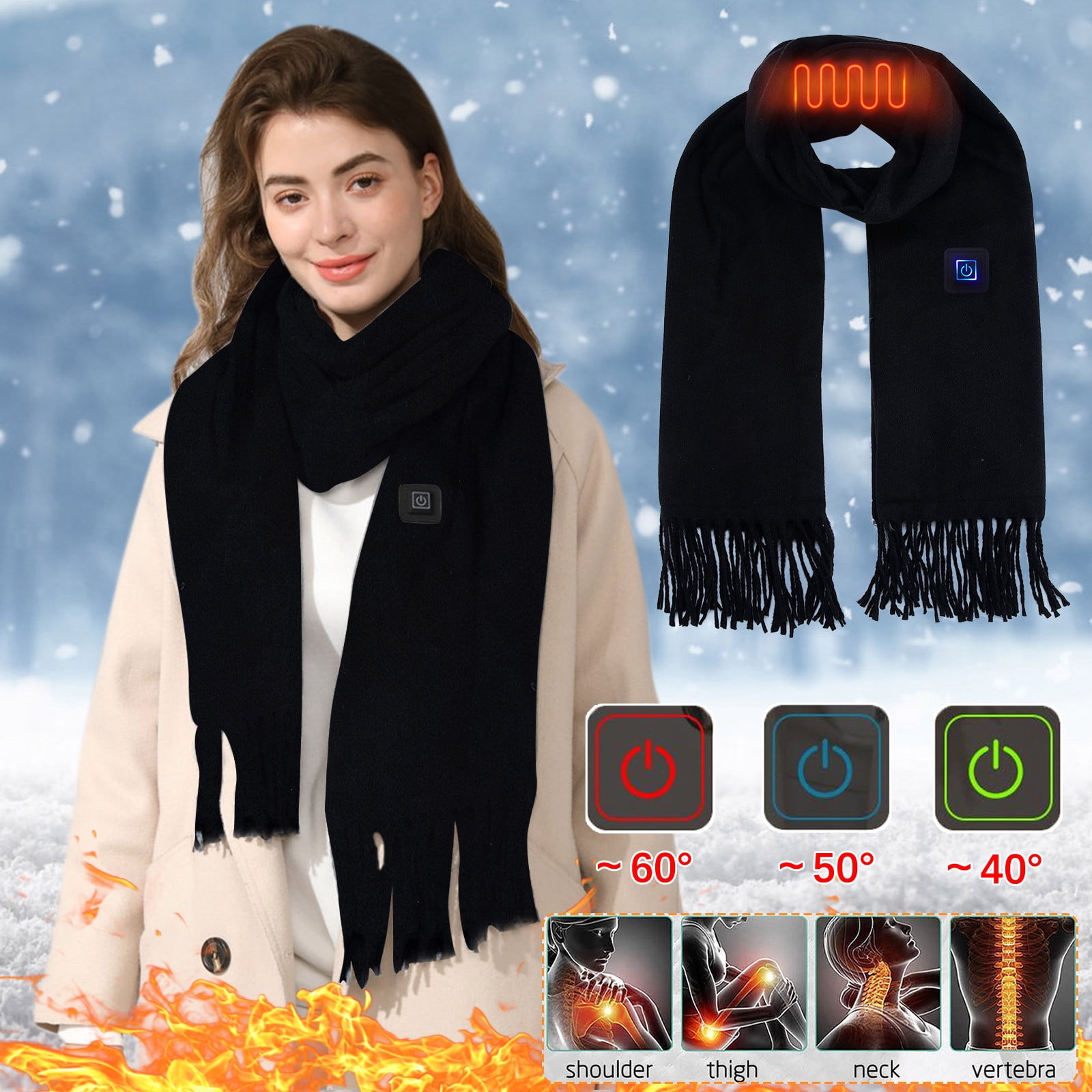 Heated Scarf for Women Rechargeable Heating Scarf Neck Warmer Winter ...
