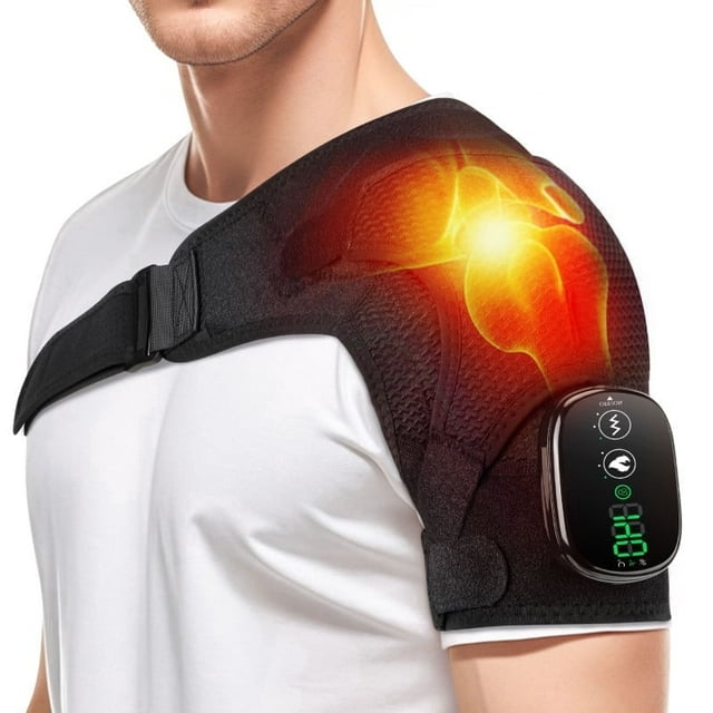 Heated Shoulder Brace Massage Rotator Cuff Support Compression Wrap ...