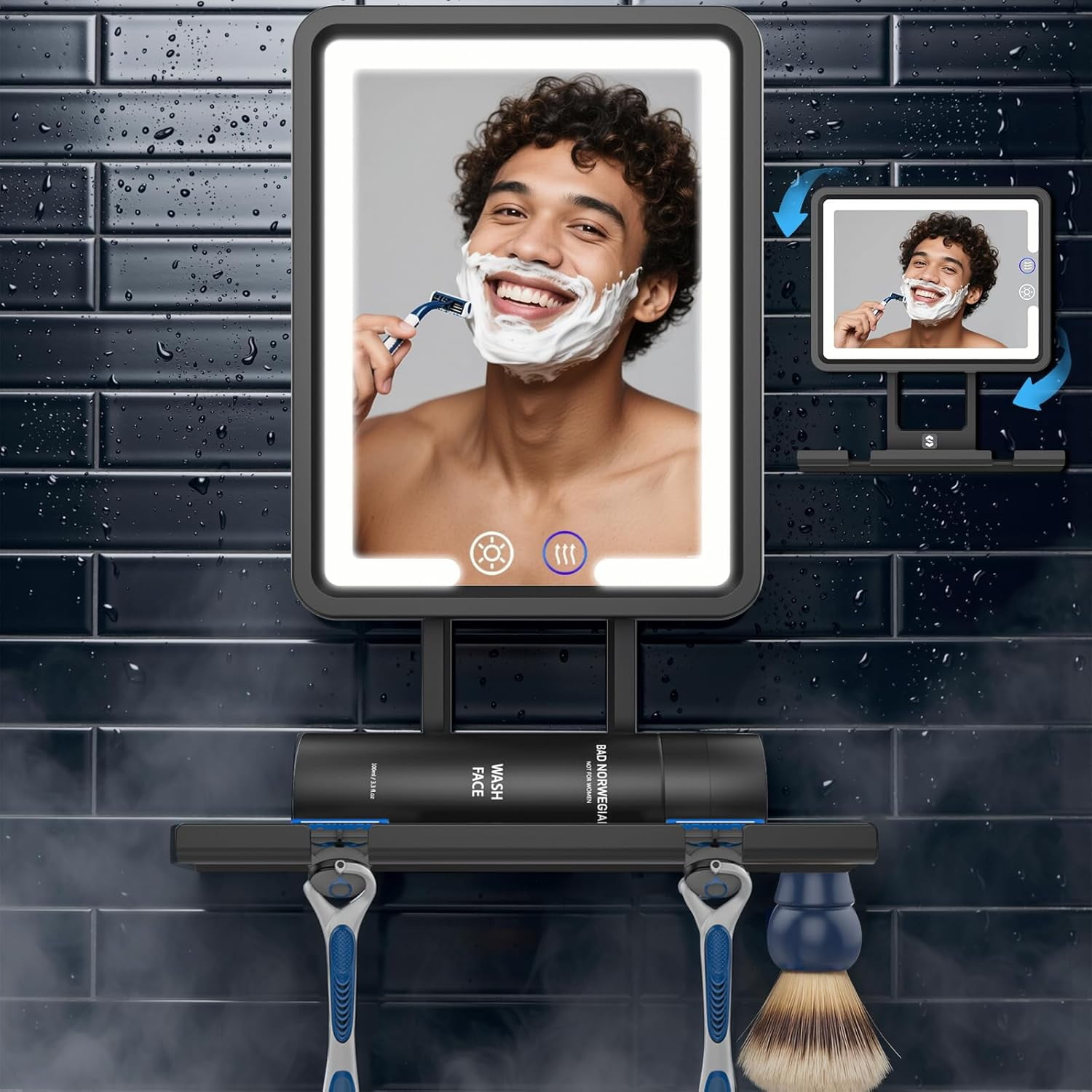 Heated Shower Mirror Fogless for Shaving, 360° Adjustable Lighted with ...