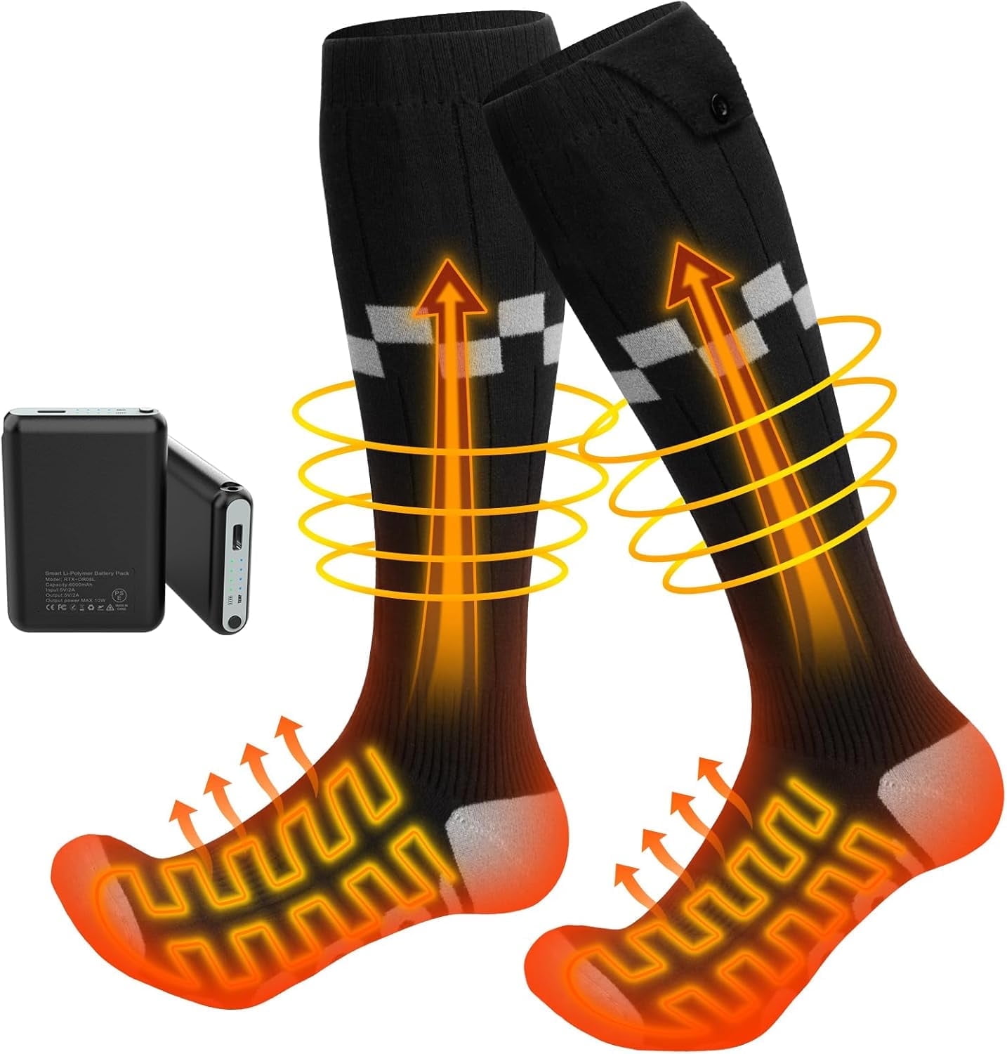 Heated Socks 5V/6000mAh Double Heating Wires Max. 14H, 4 Temperature ...