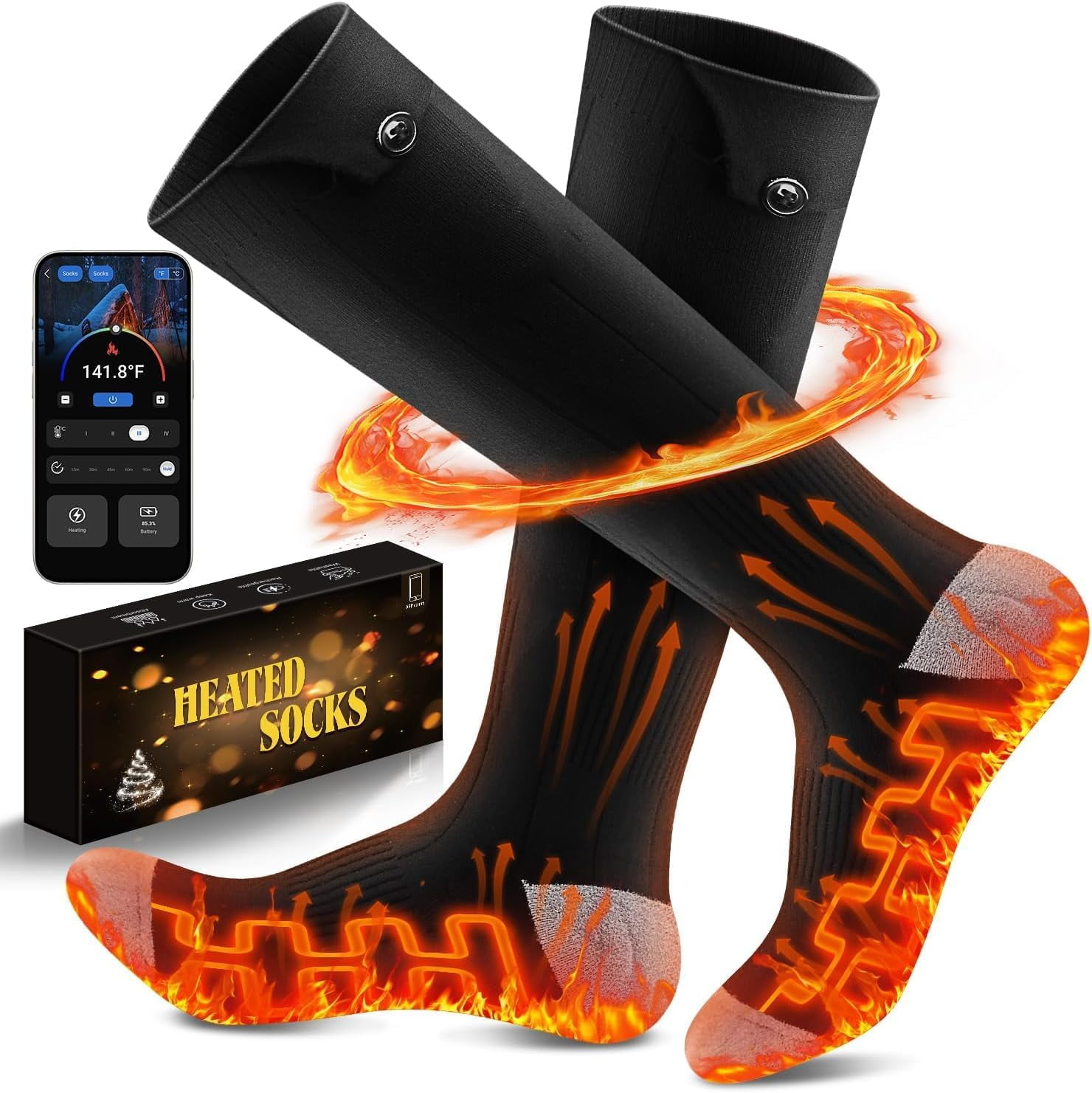 Heated Socks APP Control for Men Women, 6000mAh*2 Battery Heated Socks ...