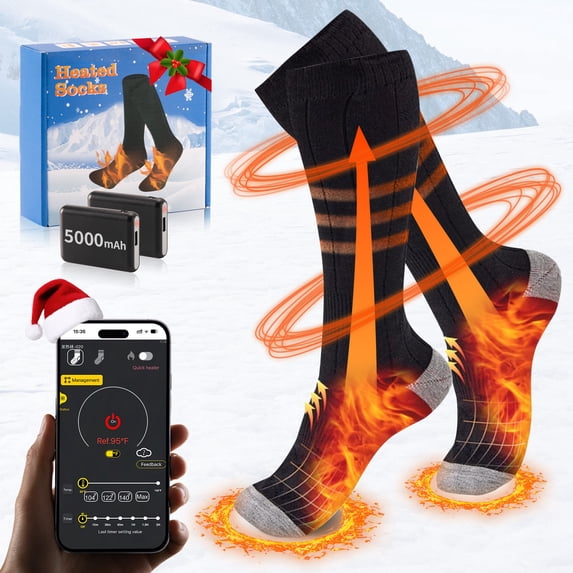 Heated Socks for Men Women,5000mAh Rechargeable Electric Socks with APP ...
