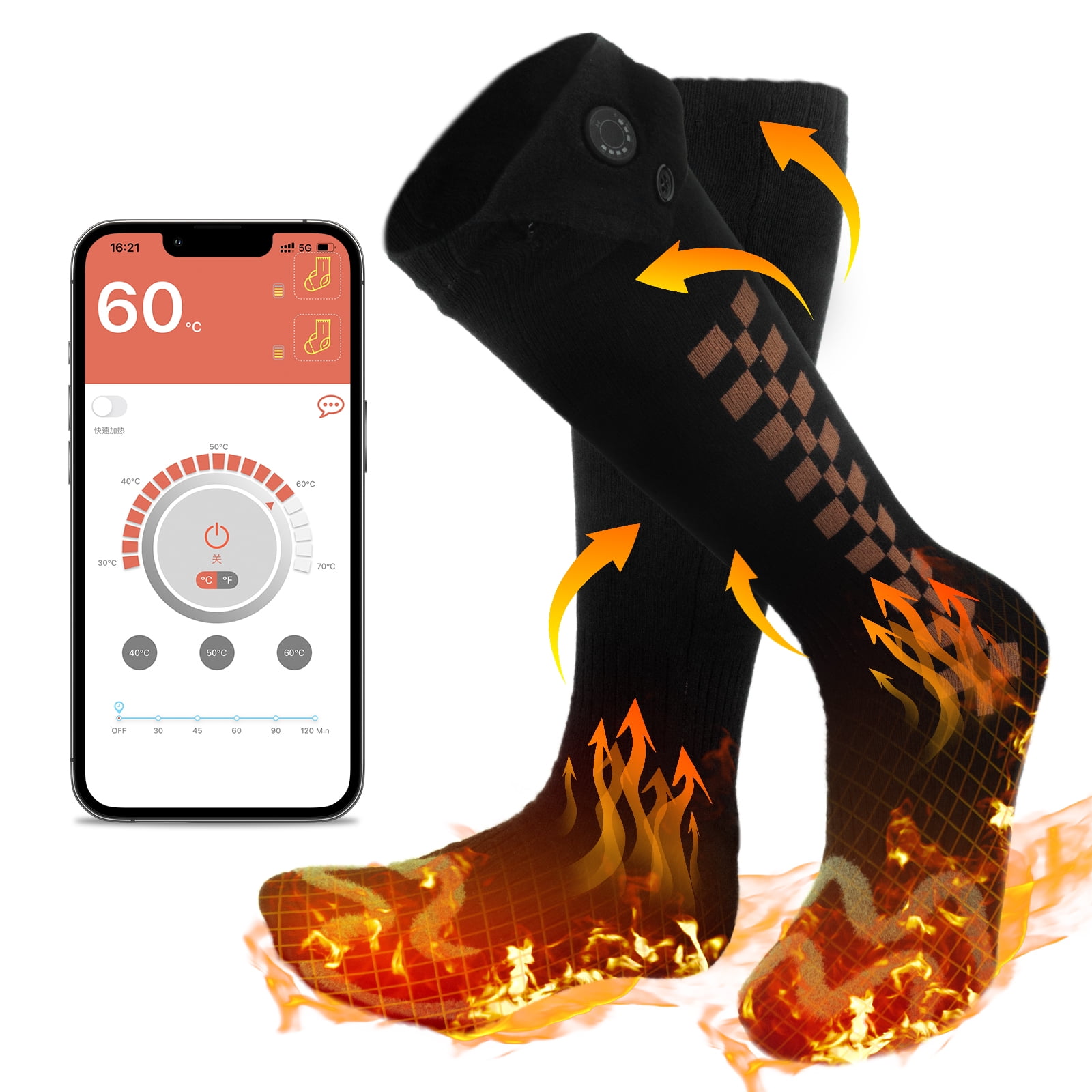ULTPEAK Heated Socks with App Control, 7.4V Electric, Rechargeable ...