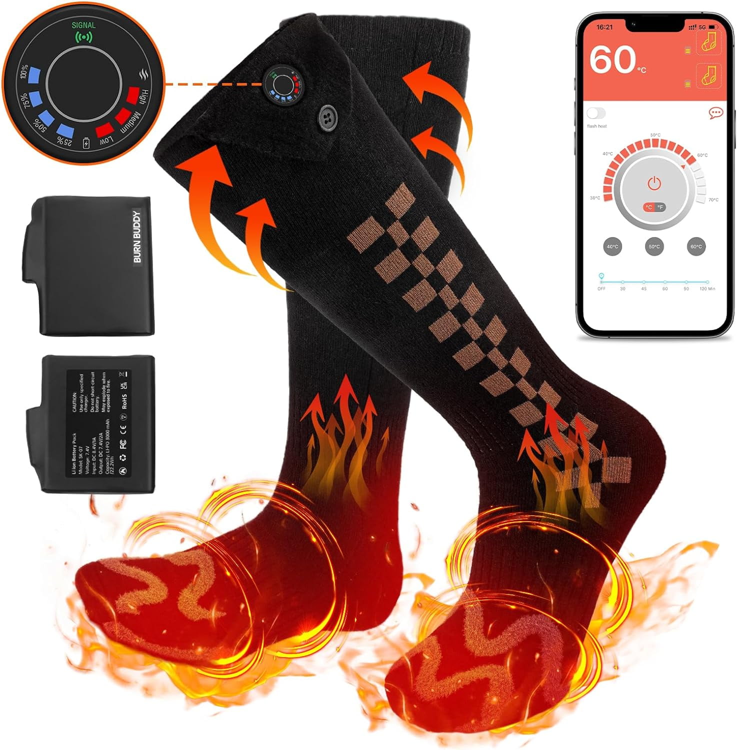 ULTPEAK Heated Socks with App Control, 7.4V Electric, Battery ...