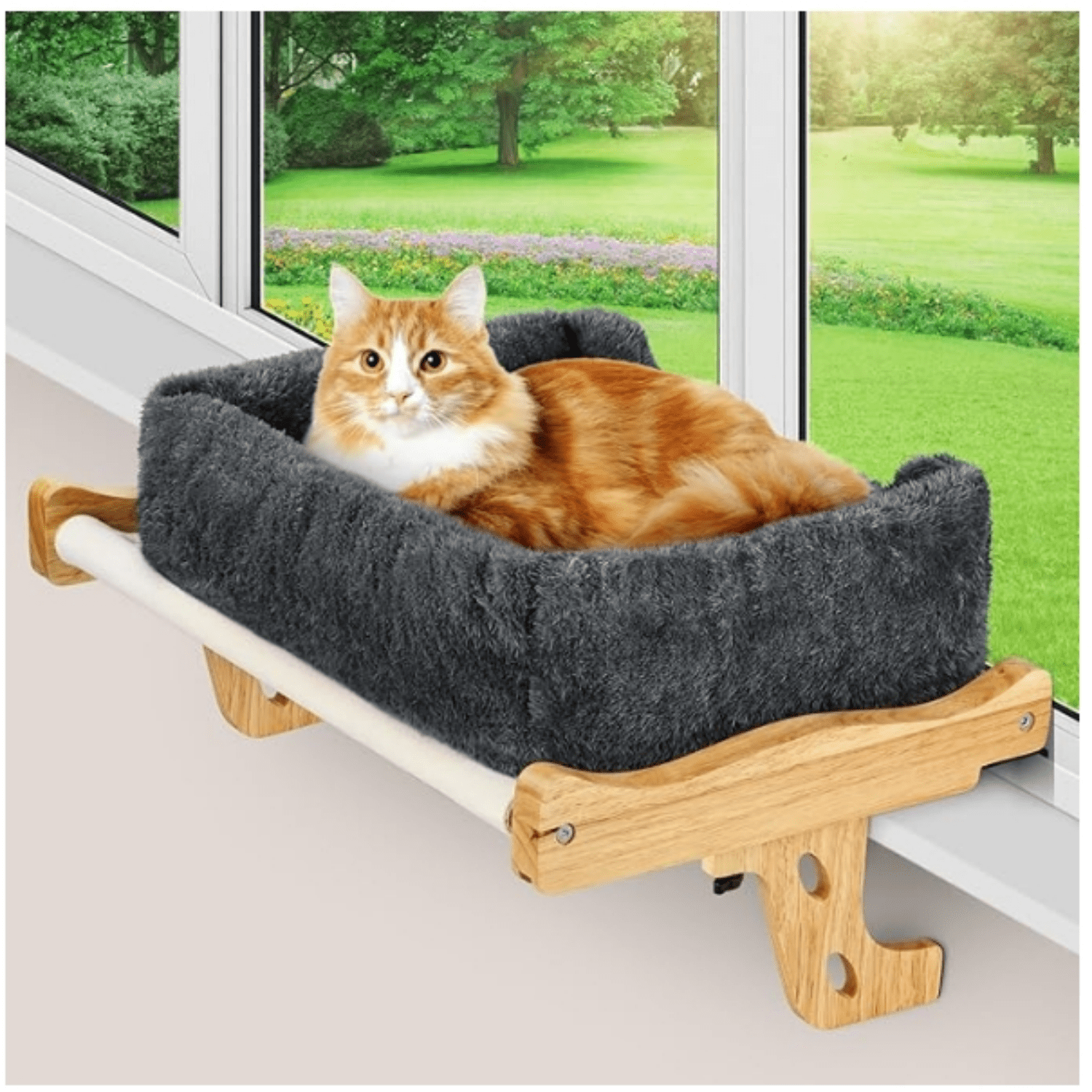Heated Solid Wood Cat Window Perch, Removable Heating Pad for Cat ...