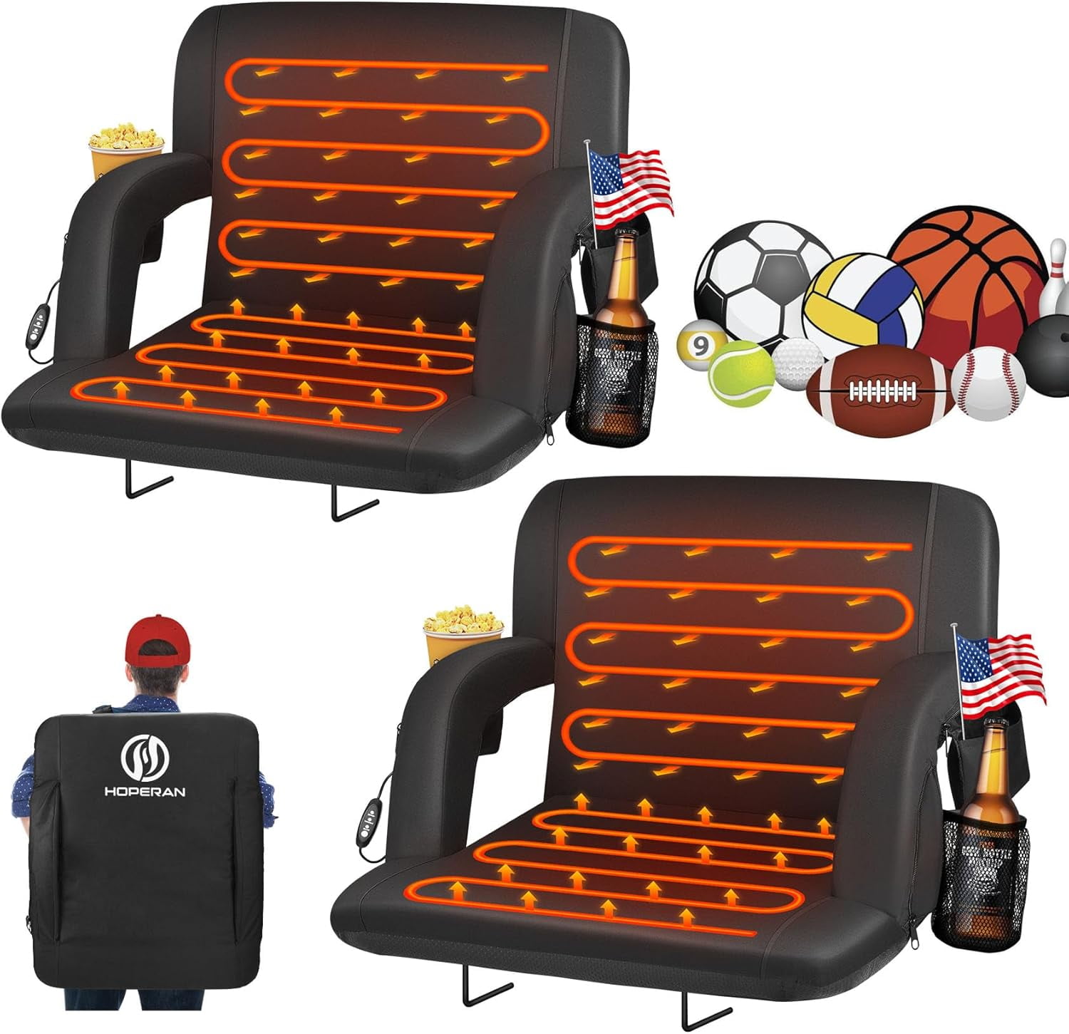 Heated Stadium Seats for Bleachers with Back Support and Wide Cushion ...
