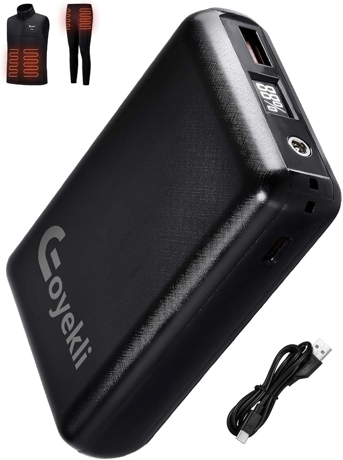 Heated Vest Battery Pack 7.4V 10000mAh, LCD Display Power Bank for ...