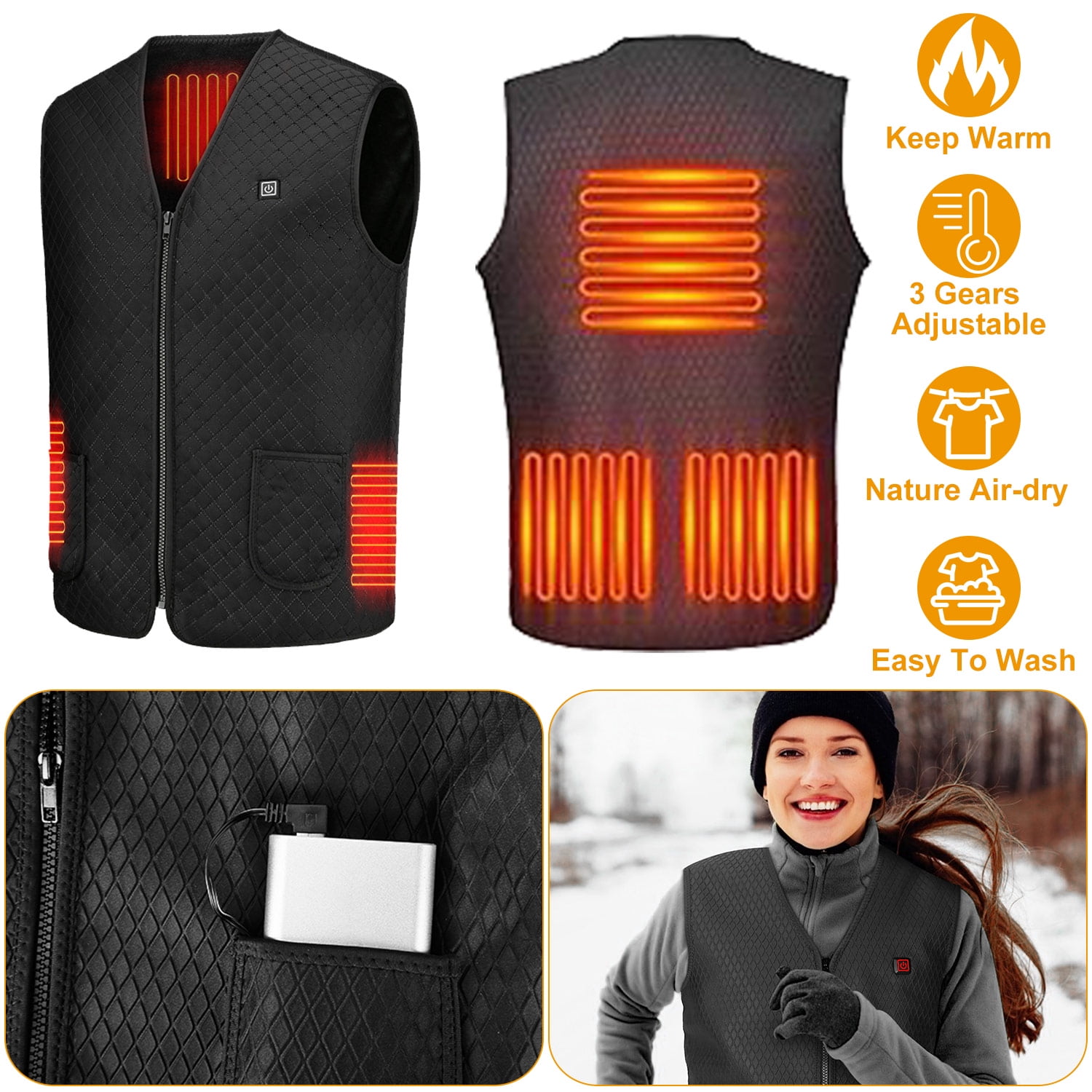 Heated Vest For Men Women, Unisex Electric Heated Coat USB Rechargeable ...