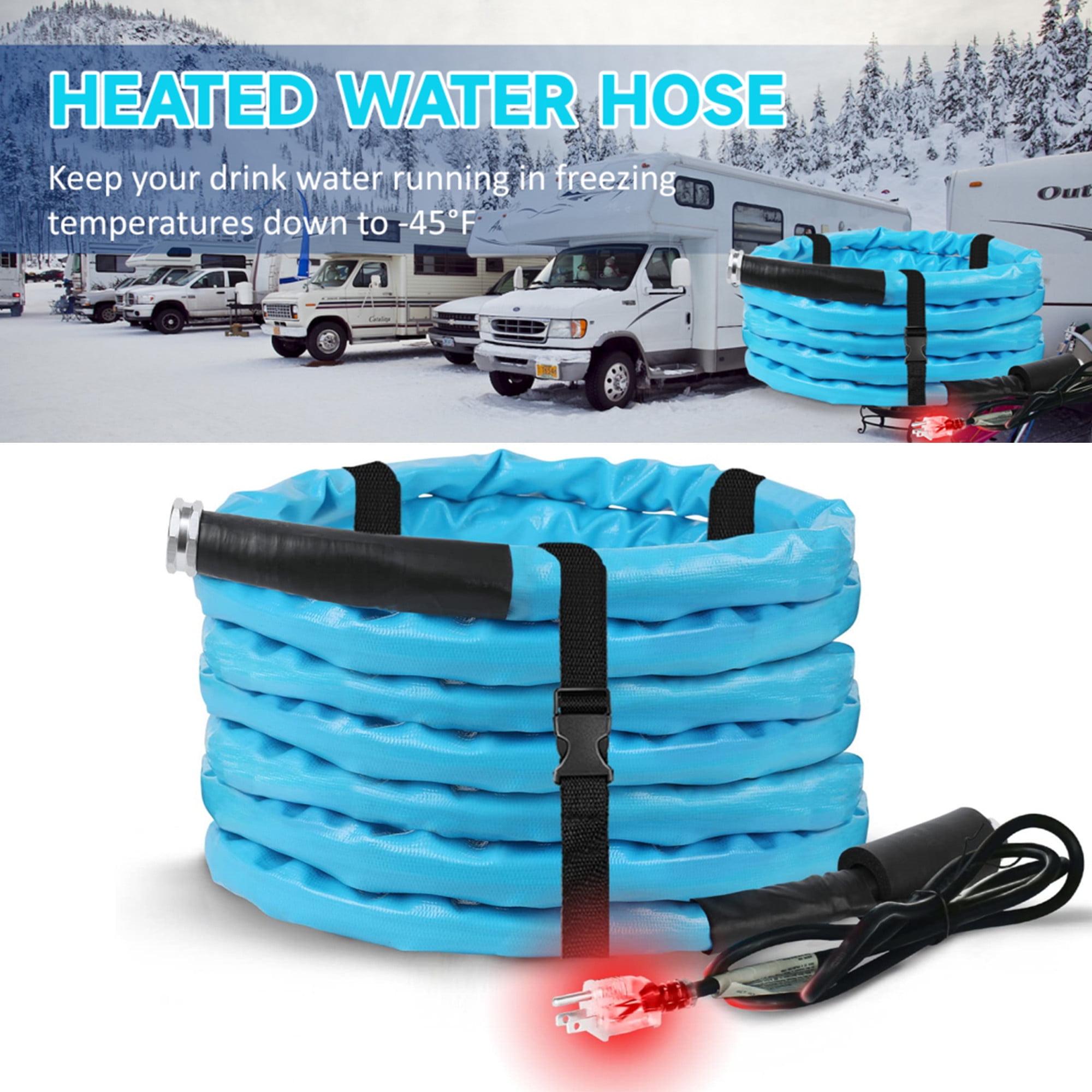 60FT Heated Drinking Water Hose for RV, Anti-freezing -43.6°F/-42°C ...