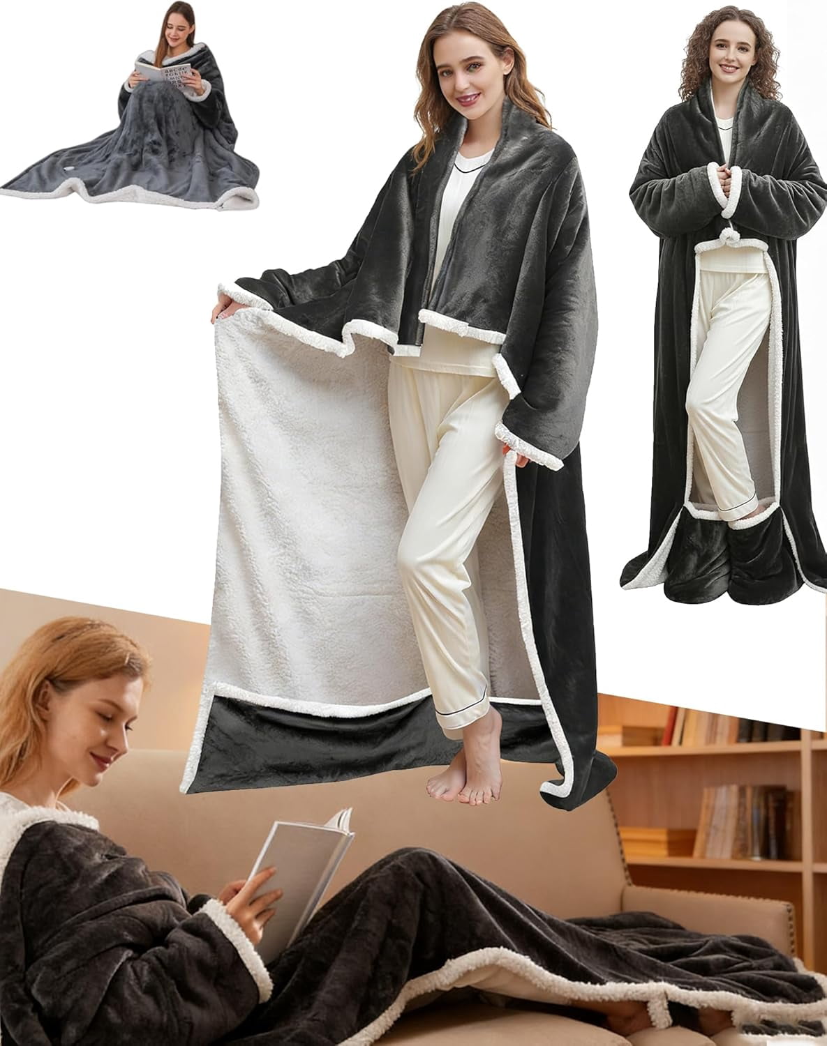 Heated Wearable Blanket with Foot Pockets - Electric Heated Robe with ...