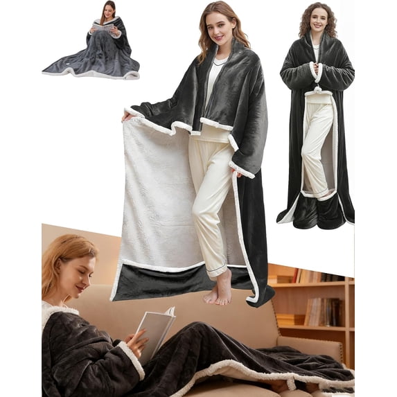 Heated Wearable Blanket with Foot Pockets - Electric Heated Robe with ...