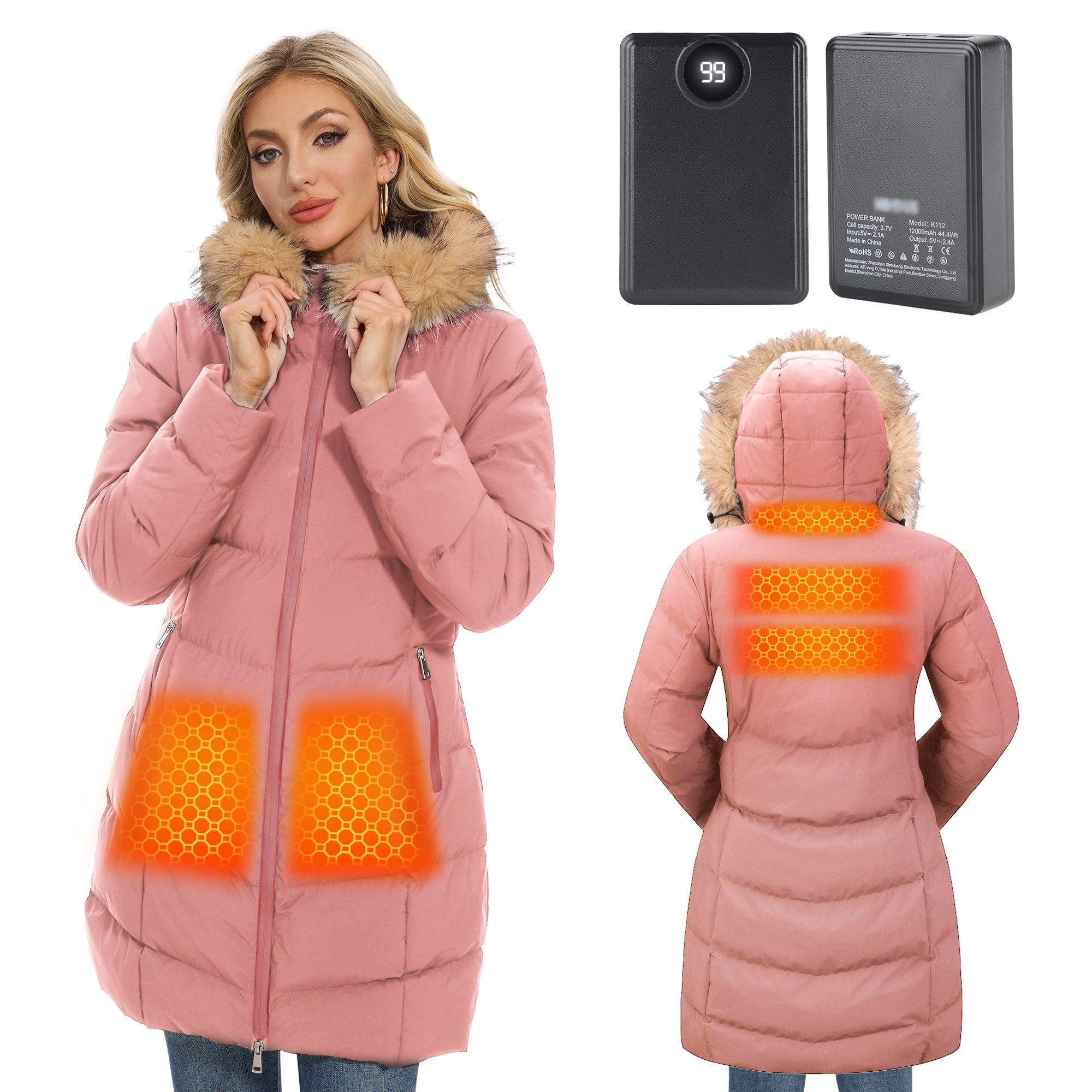 Heated Women Jacket, 2 Pack 12000mAh Power Bank, 5 Heat Zone, 4 Heating ...