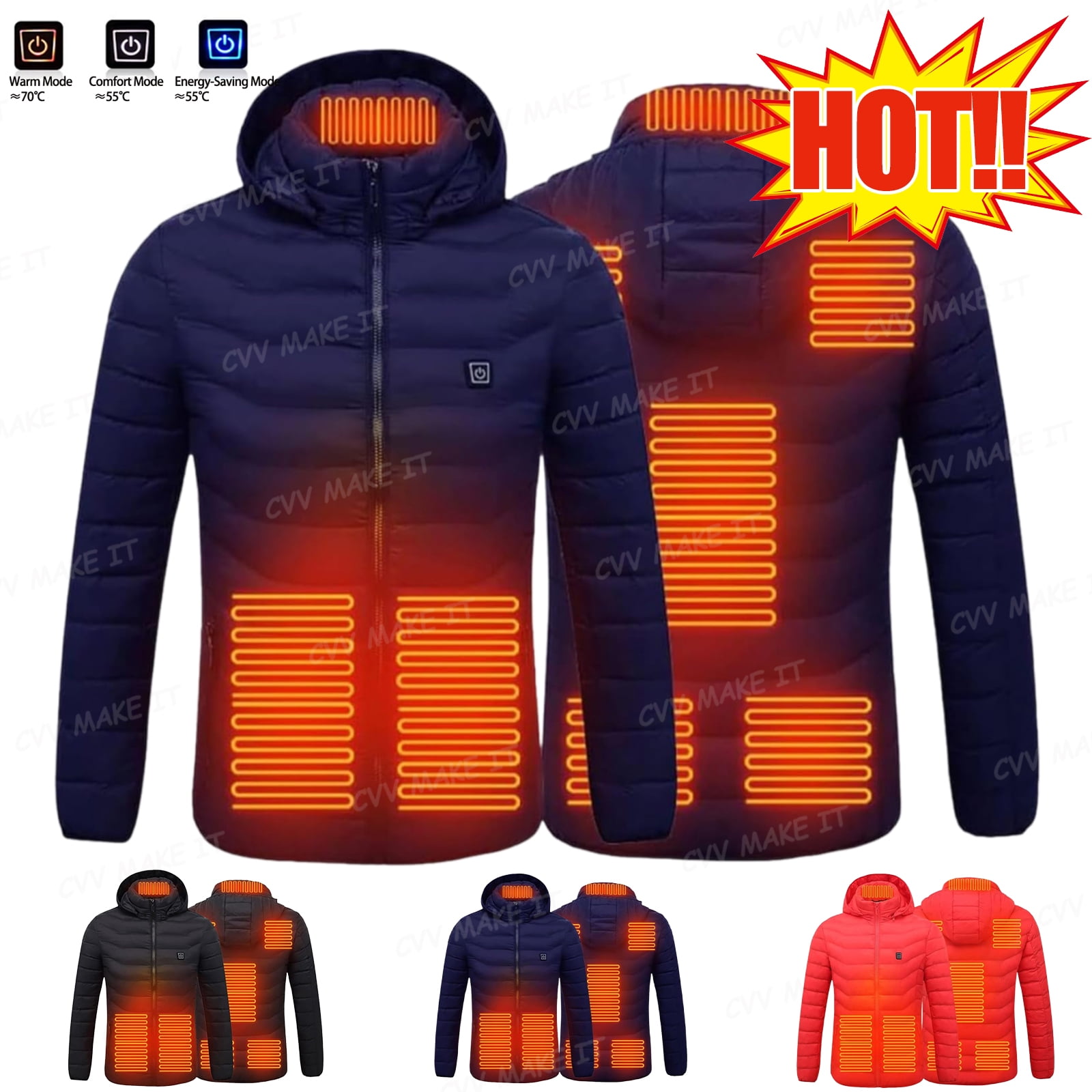 Heated Work Jackets for Men Multiple Zones with 3 Heating Levels Hooded ...