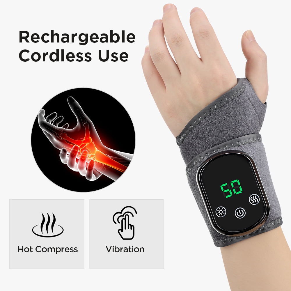 Heated Wrist Massager Wrap, Cordless Vibrating Wrist Brace with 5 Heat ...