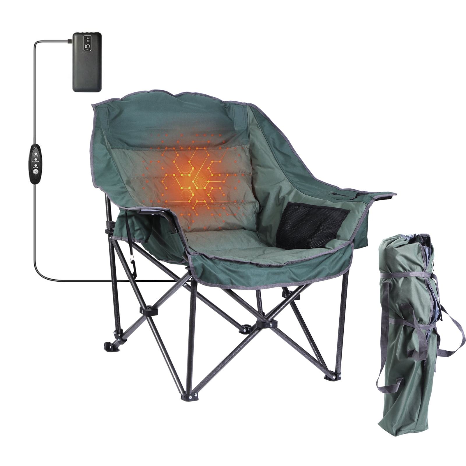 Heated XL Camping Chair, Oversized Padded Outdoor Lounge Chair, Heavy ...