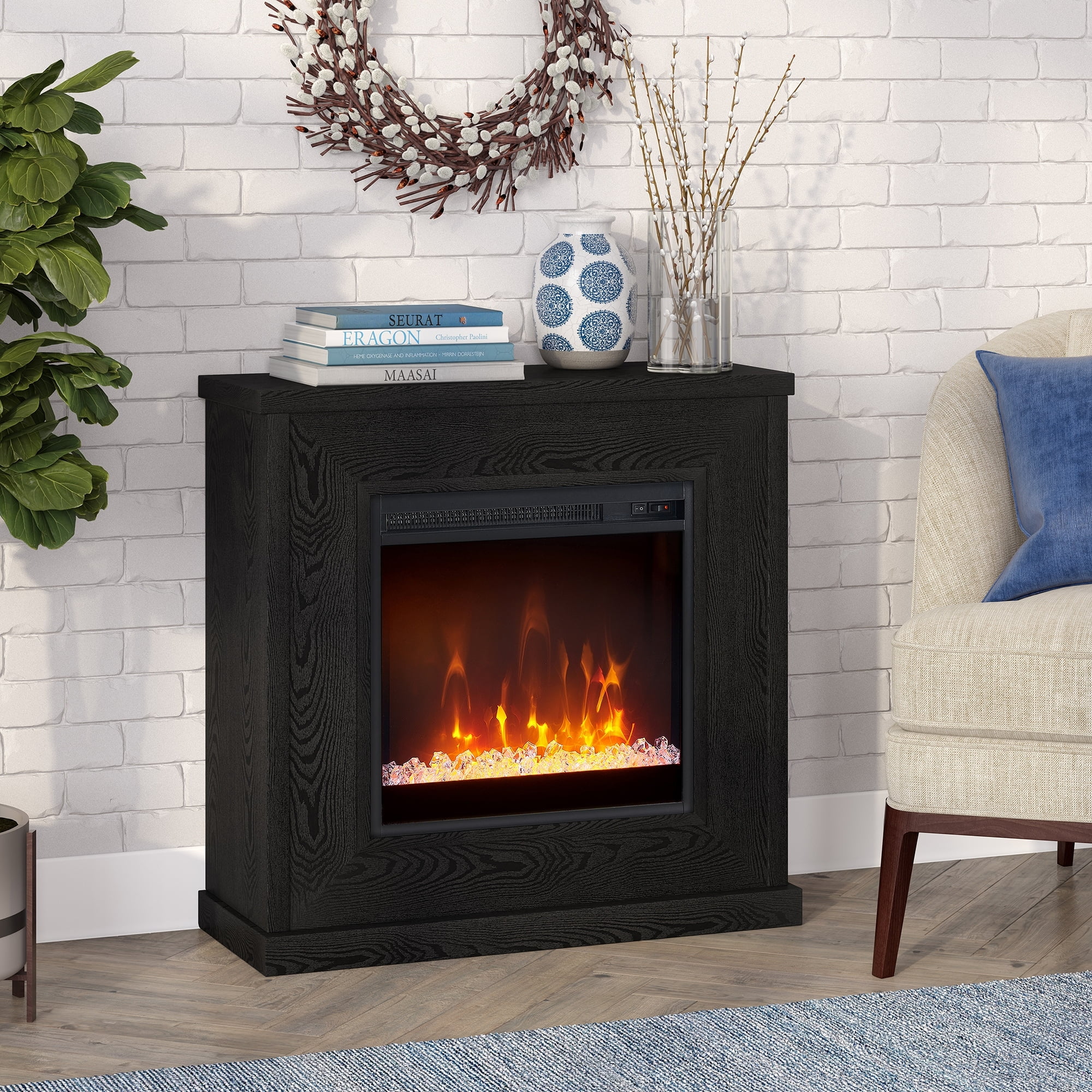Evelyn&Zoe Santos 30" Wide Mantel Fireplace with Crystal Fireplace ...