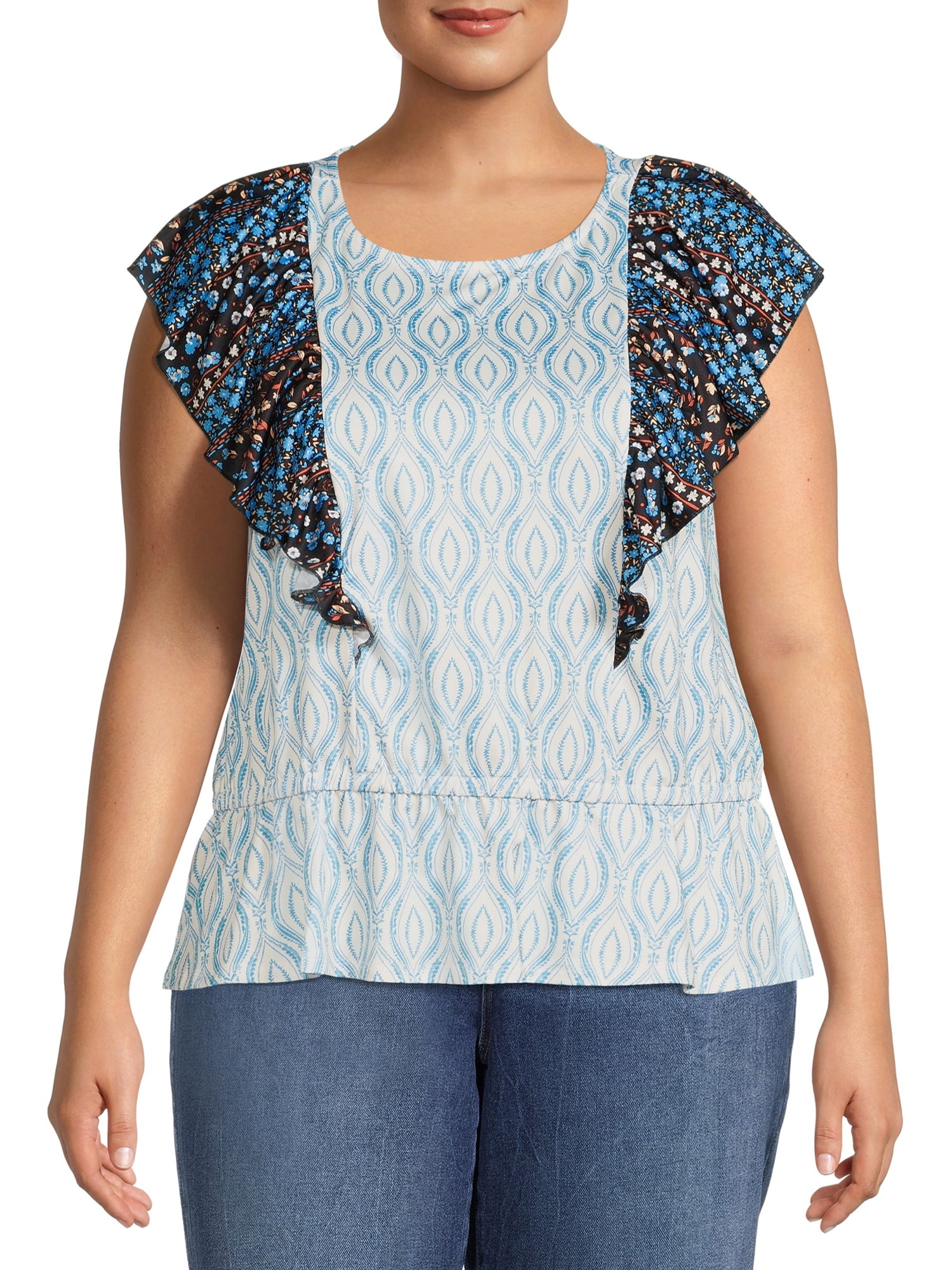 Heather B Women's Plus Size Flutter Sleeve Ruffle Top - Walmart.com