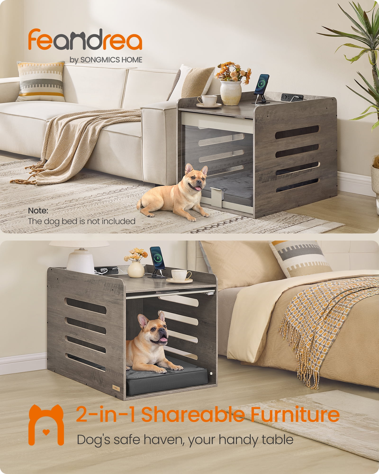 Heather Greige Modern Dog Crate. Has charging station & flip - up ...