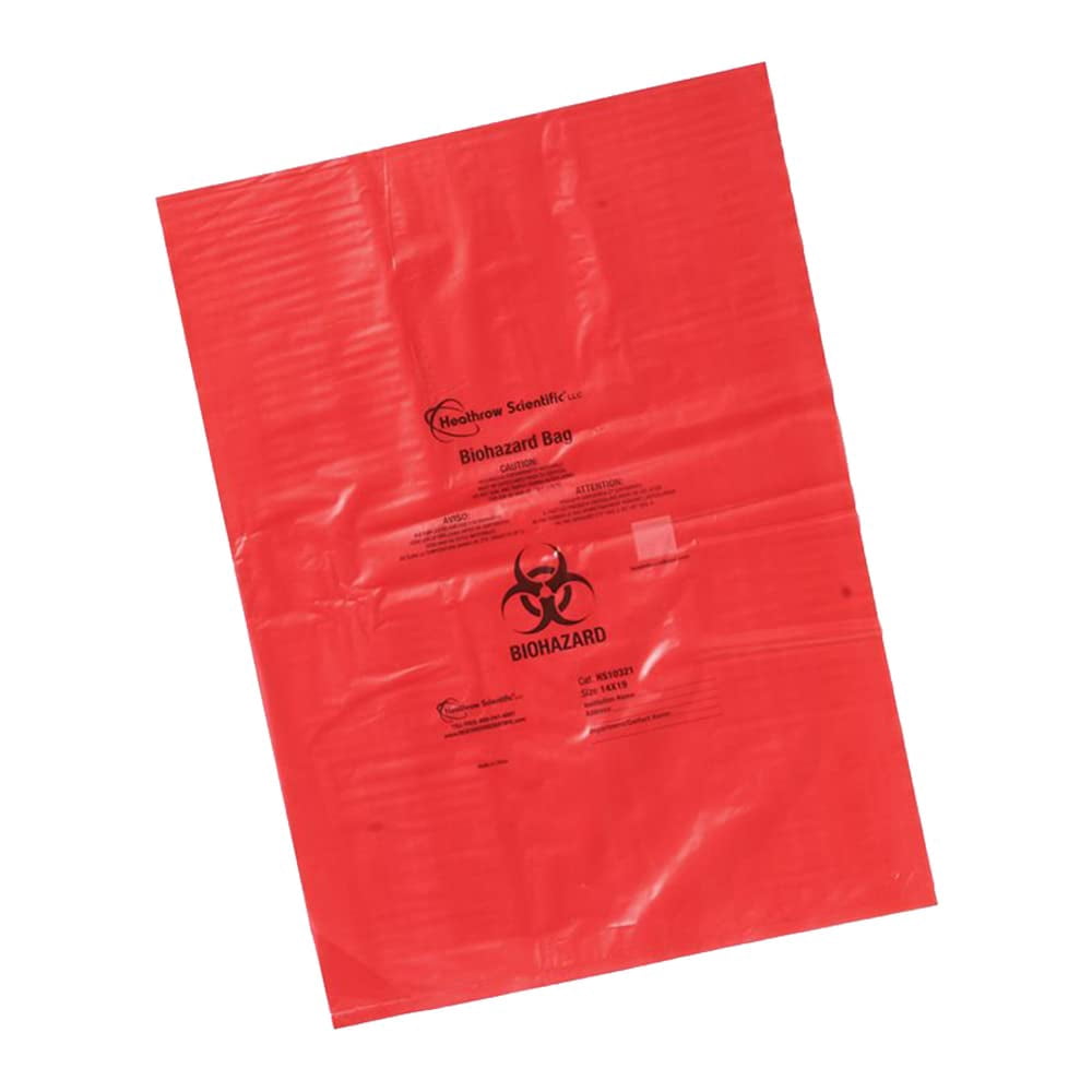 Heathrow Scientific HS10322 Biohazard Disposable Bag, 19" x 23", Red ...