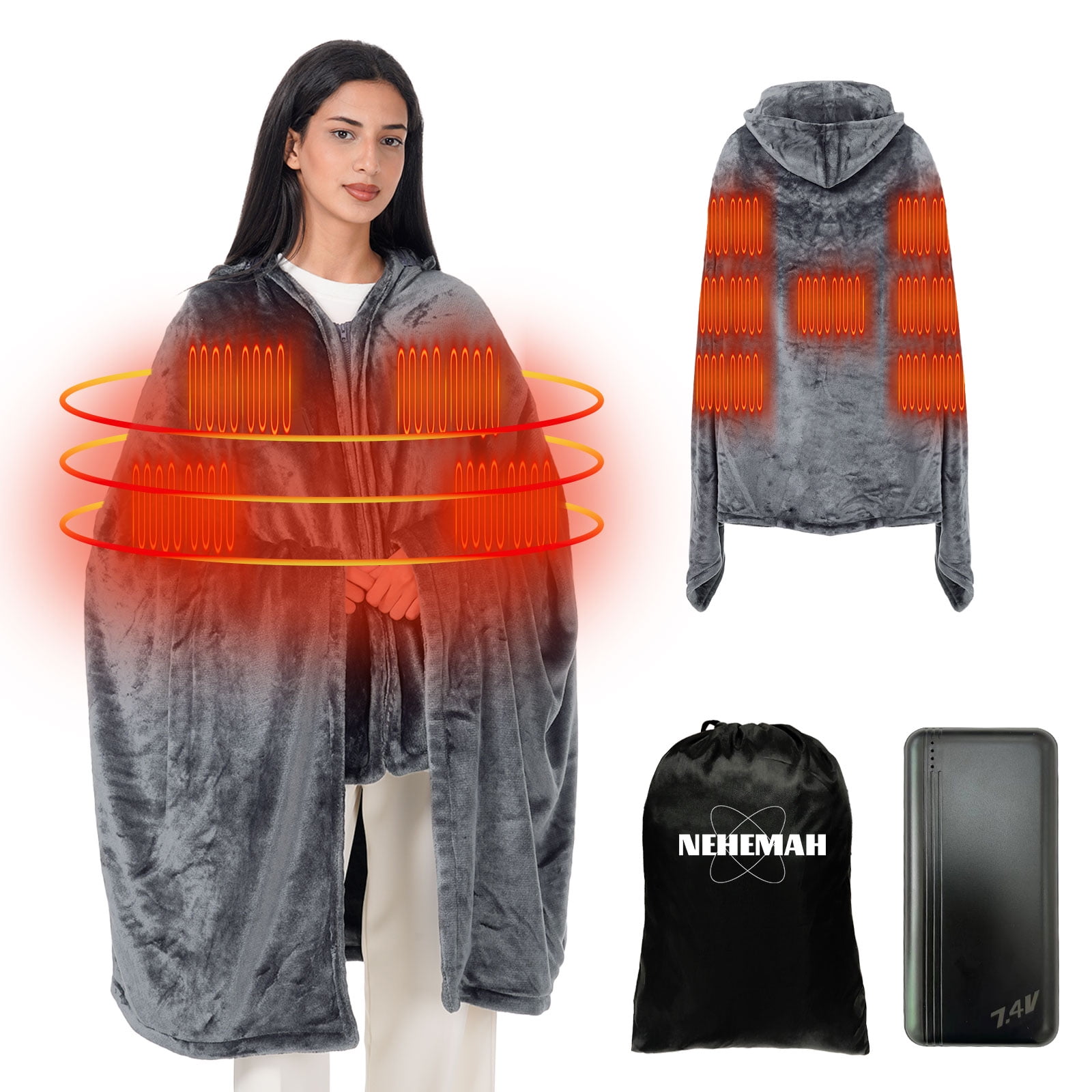 NEHEMAH Heating Blanket with Portable Power Bank, 11 Heating Zones, 3 ...