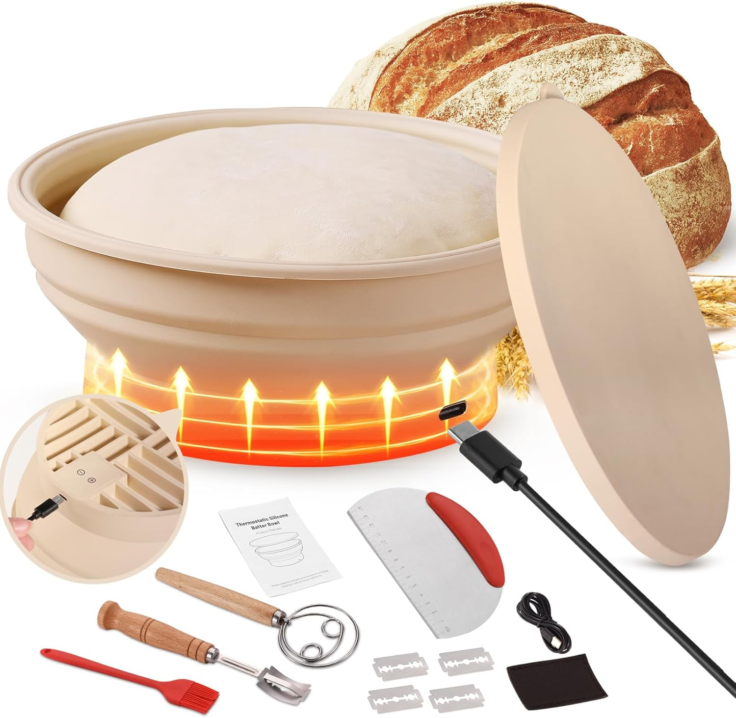 Heating Sourdough Bread Proofing Basket Set, Electric Thermostatic ...