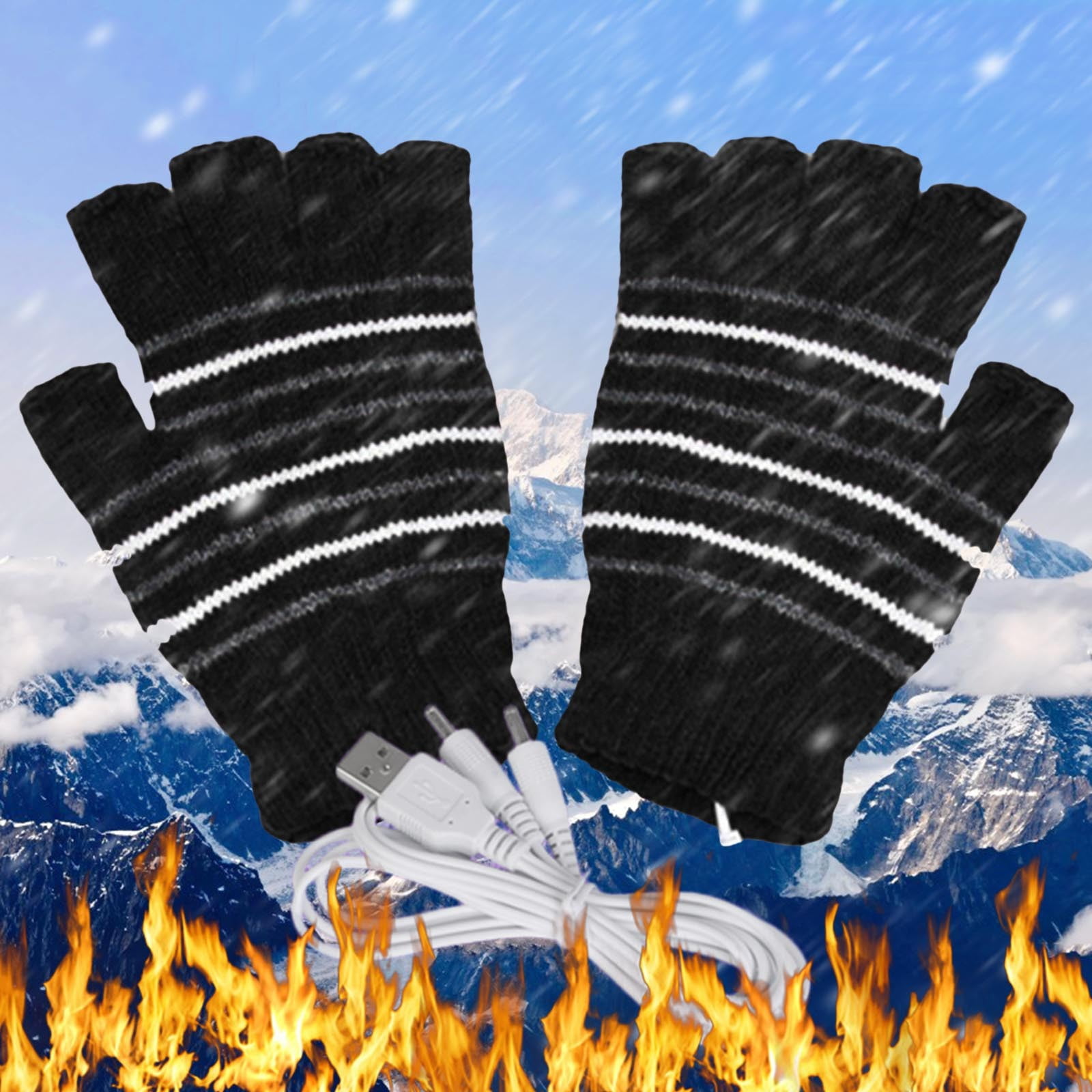 Heating&warming - USB Stripe Pattern Fingerless Heating Knitting Wool ...